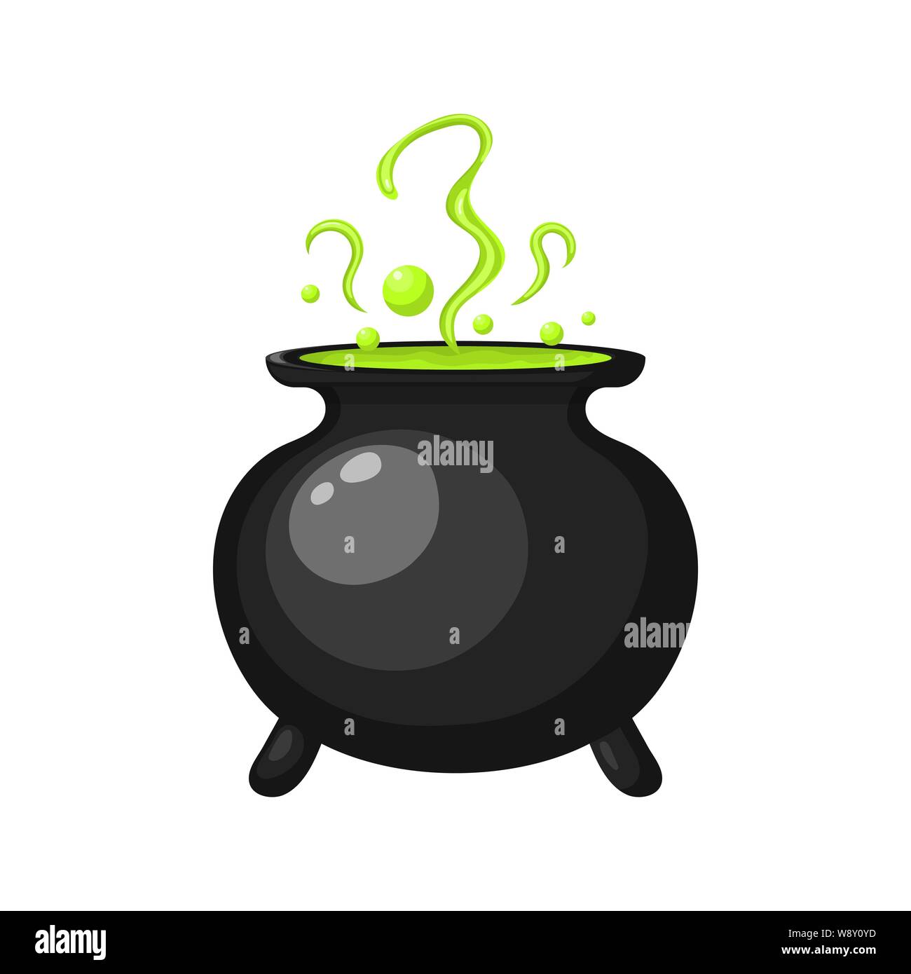 Witches black steel cauldron with boiling green magic potion isolated ...