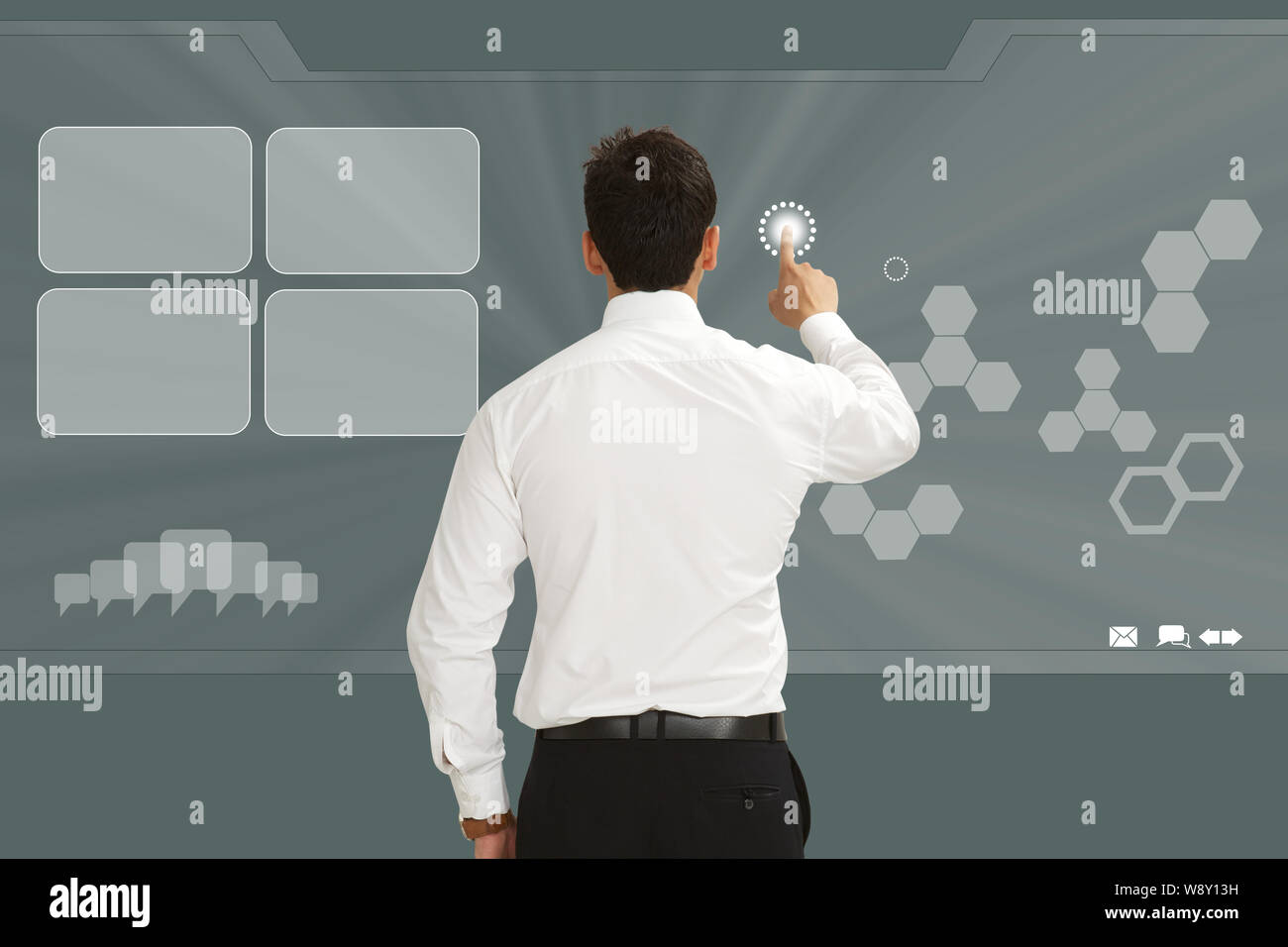 Businessman using a touch screen Stock Photo - Alamy
