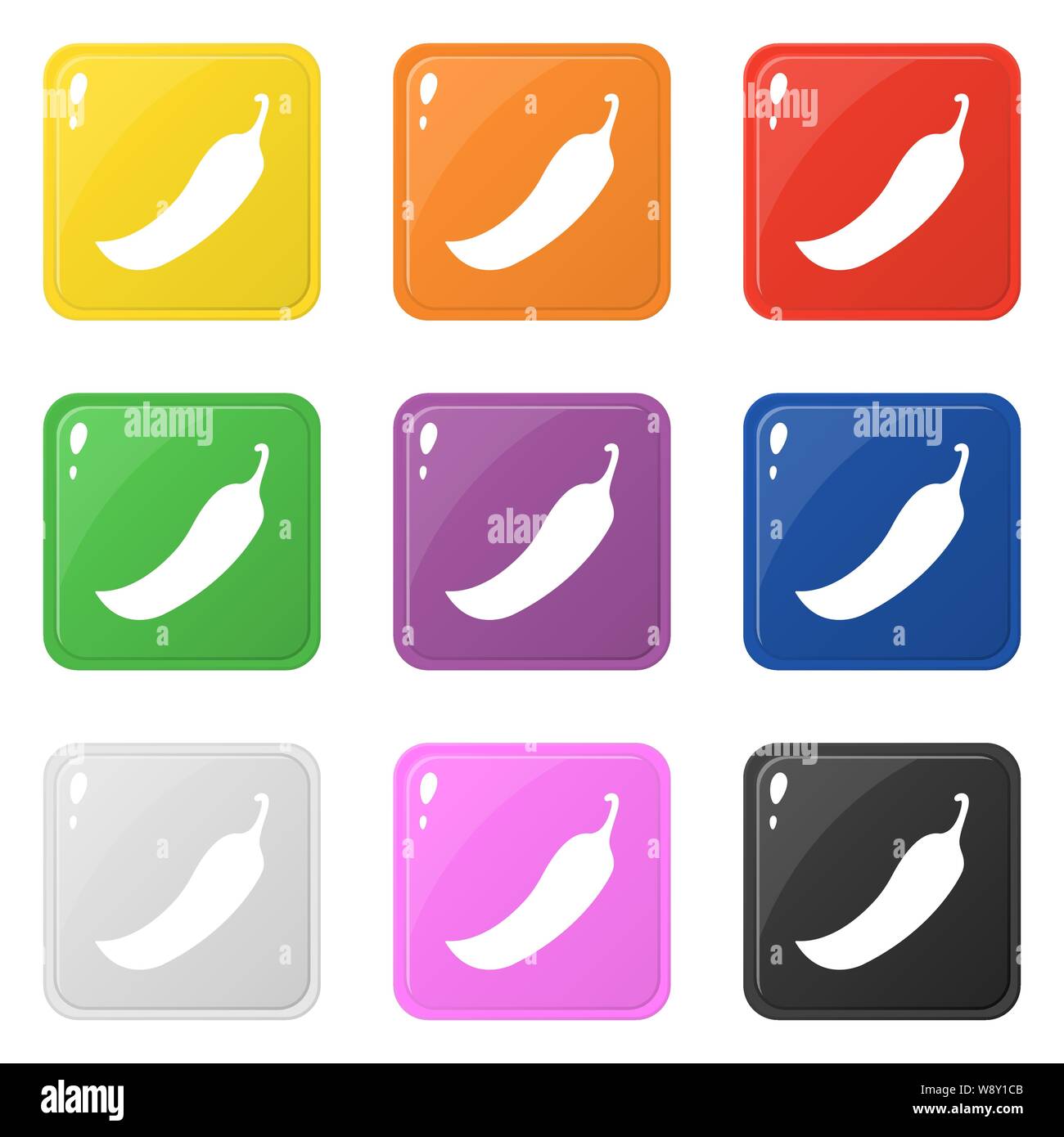 Chilli icons set 9 colors isolated on white. Collection of glossy ...