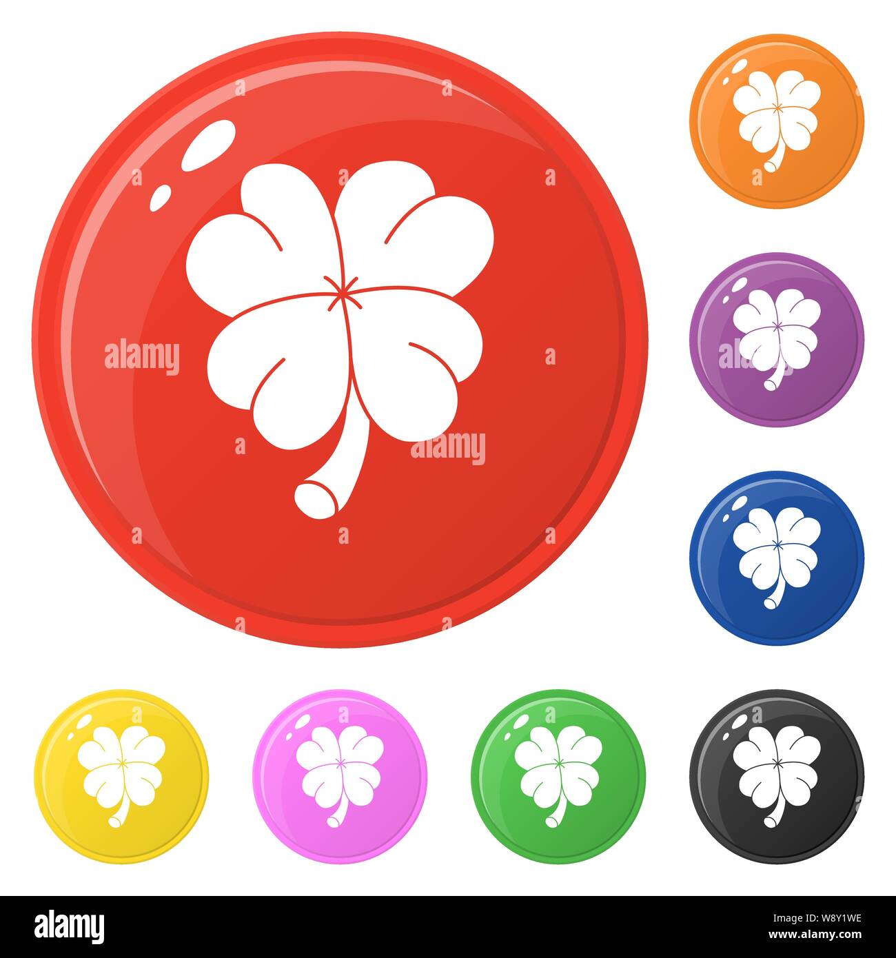 Clover icons set 8 colors isolated on white. Collection of glossy round ...