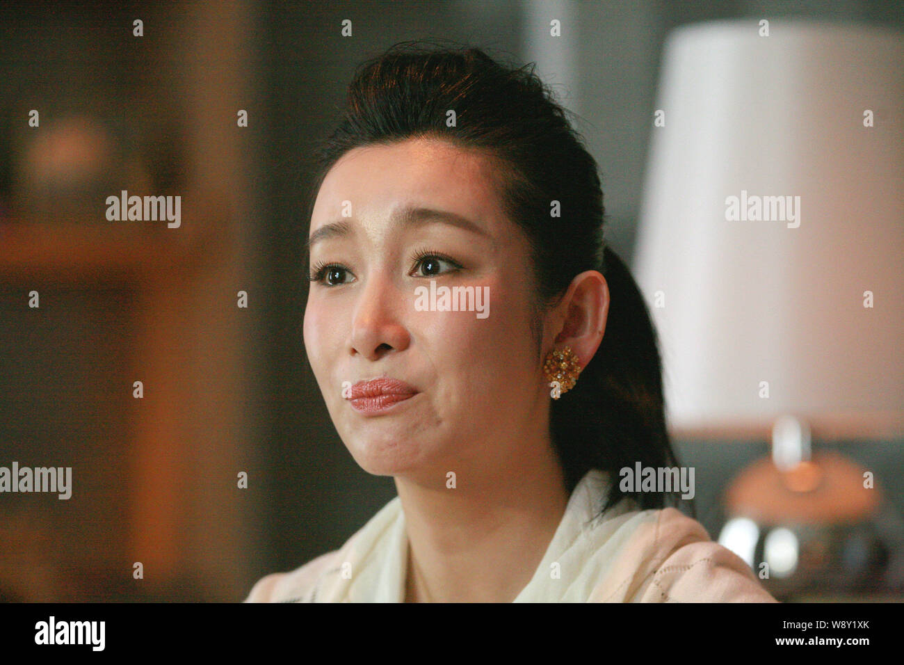Chinese actress Qin Hailu is interviewed during a press conference for ...