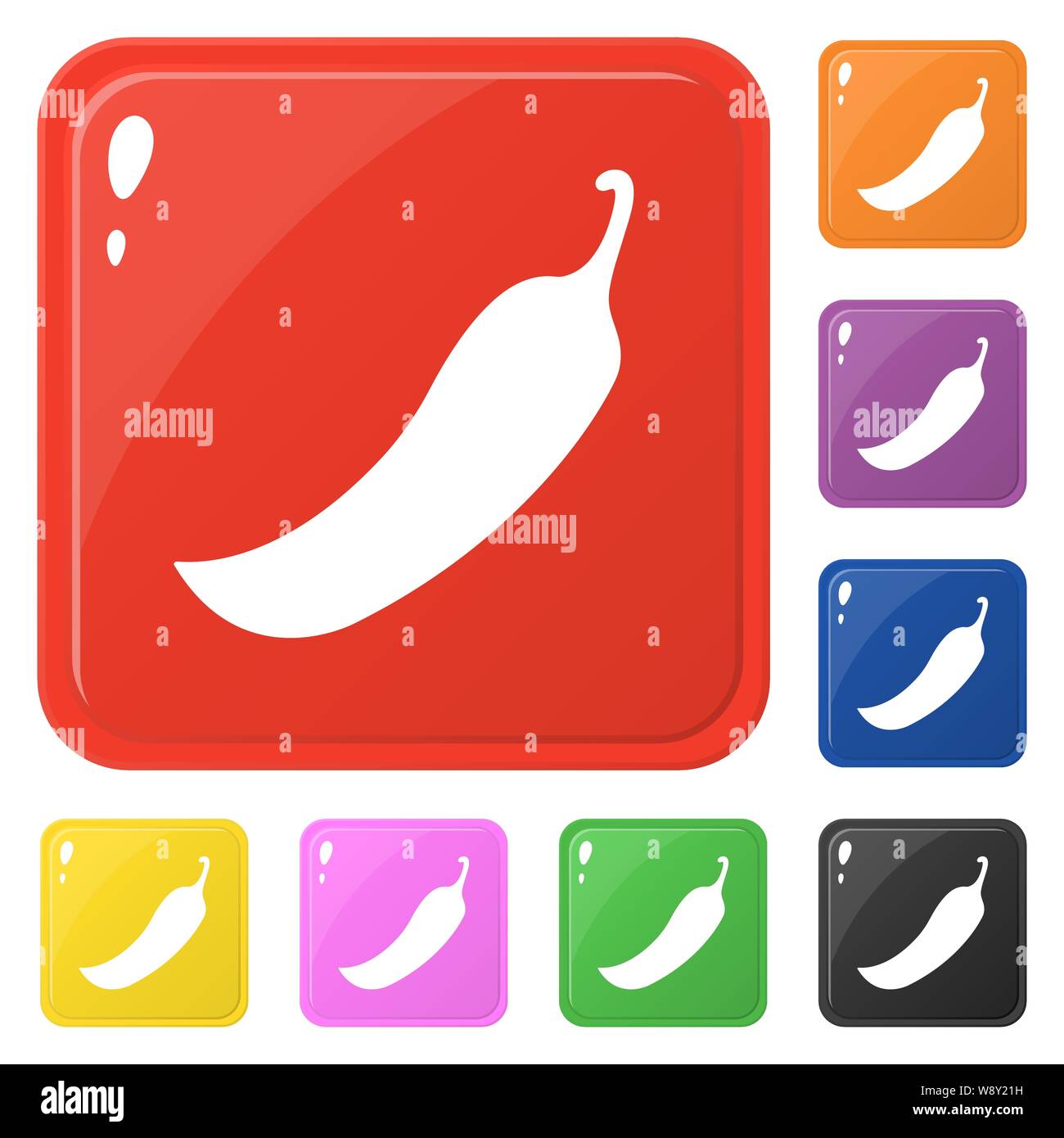 Chilli icons set 8 colors isolated on white. Collection of glossy ...