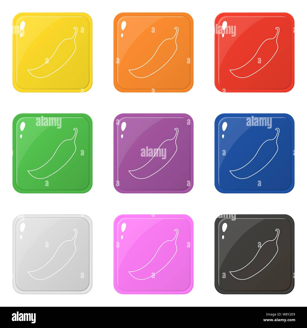 Line style chilli icons set 9 colors isolated on white. Collection of ...