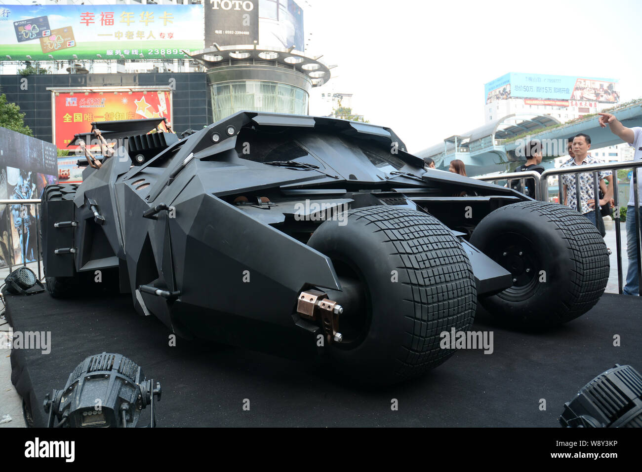 A Batmobile is pictured in front of a shopping mall in Xiamen city ...