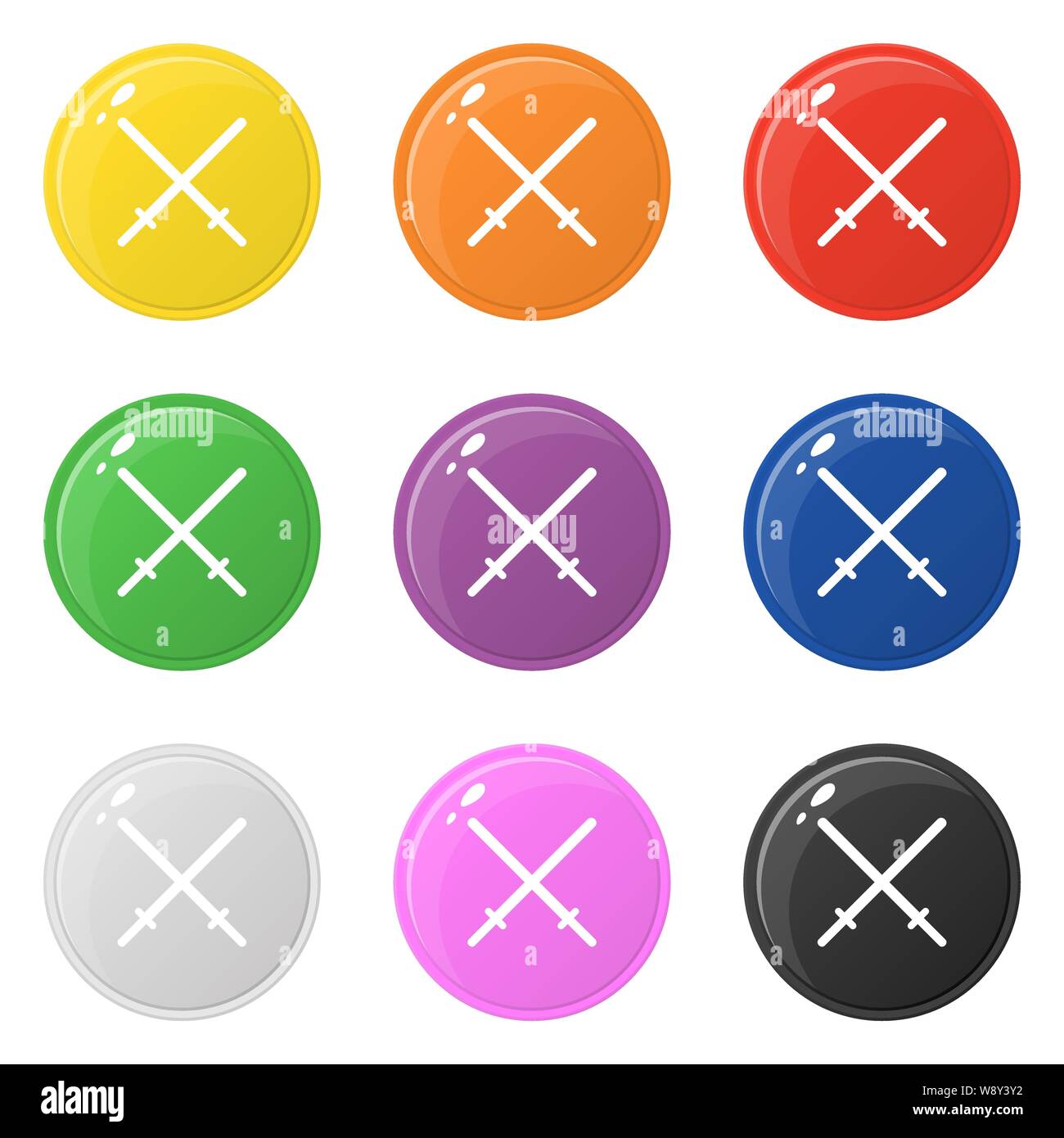 Bamboo sword weapon icons set 9 colors isolated on white. Collection of ...