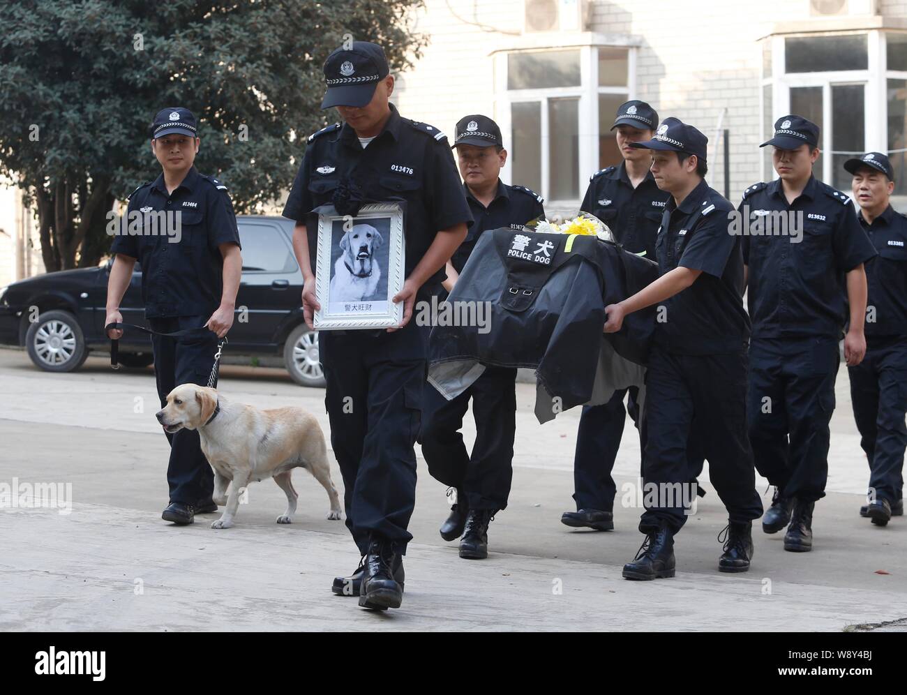 Police officers from Wuhan Public Security Bureau hold the body and a ...