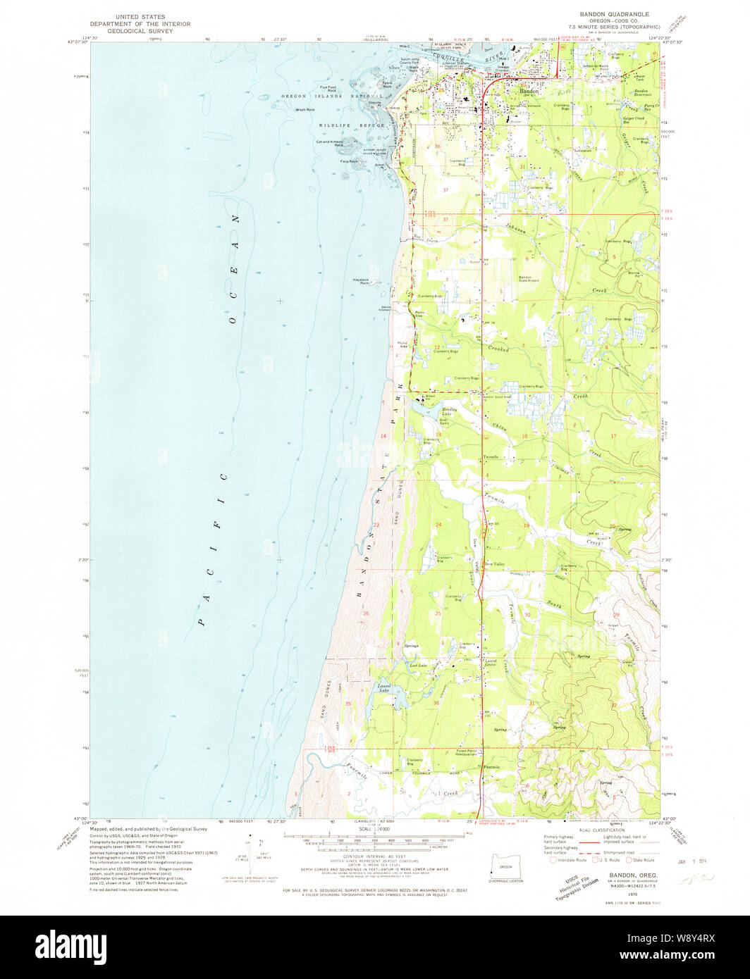 USGS Topo Map Oregon Bandon 278936 1970 24000 Restoration Stock Photo ...