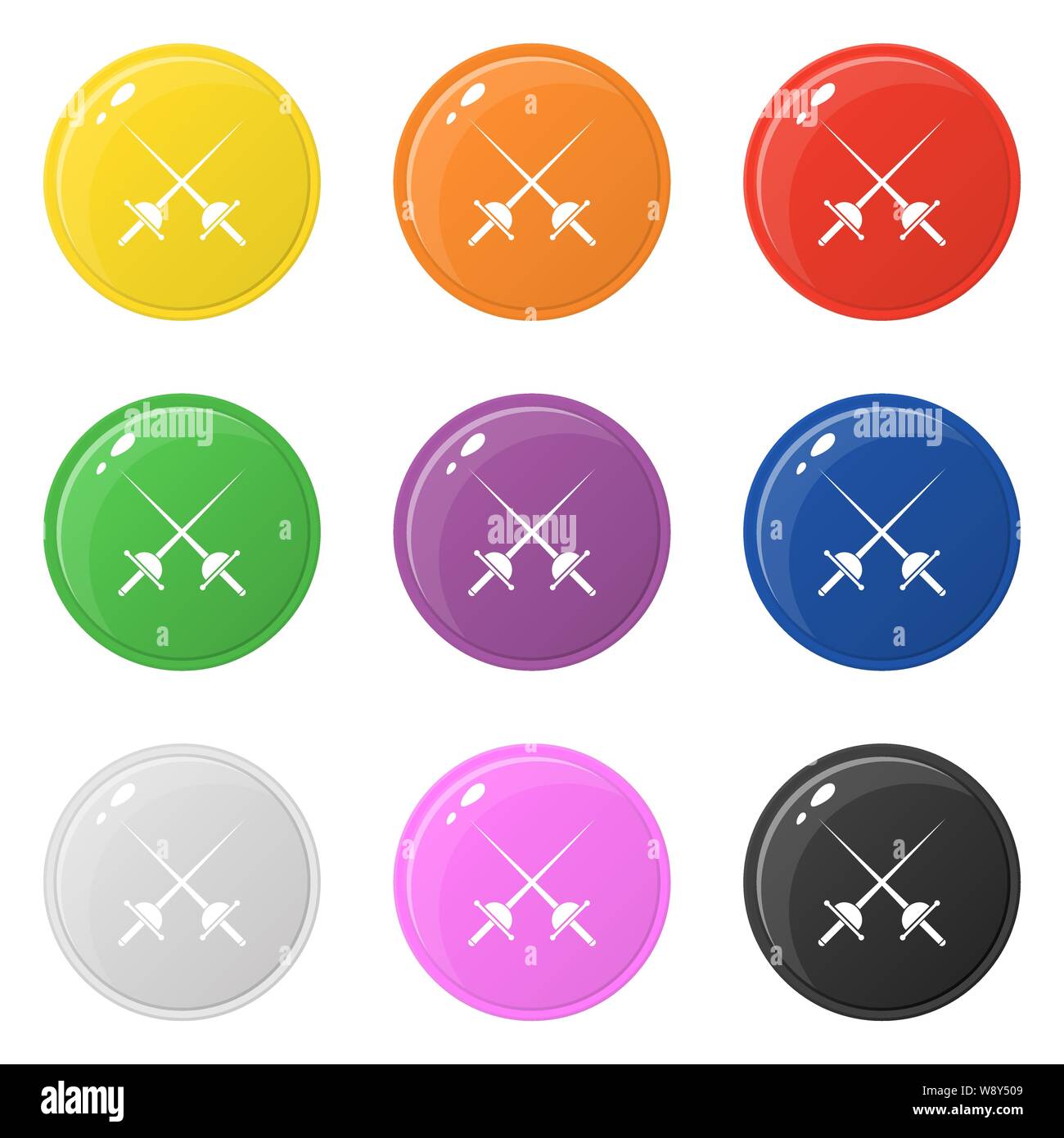 Crossed rapiers icons set 9 colors isolated on white. Fencing concept ...