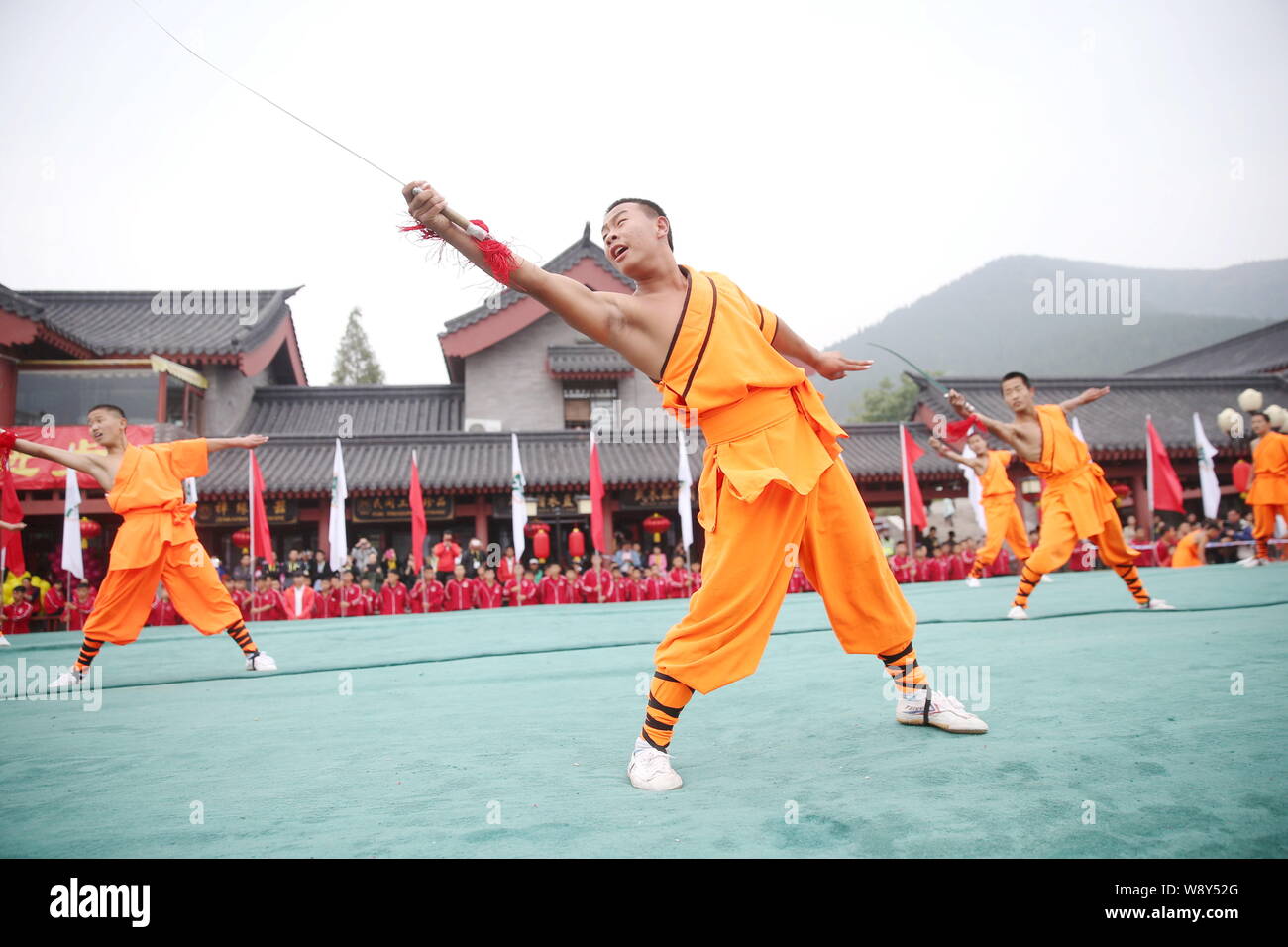 Chinese Shaolin students perform martial arts during the opening ...