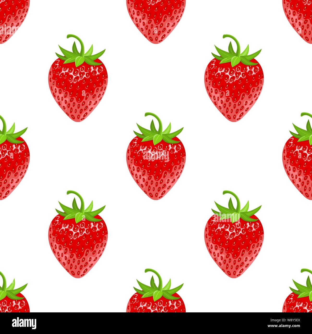 Seamless pattern with fresh 3d red ripe strawberry isolated on white ...