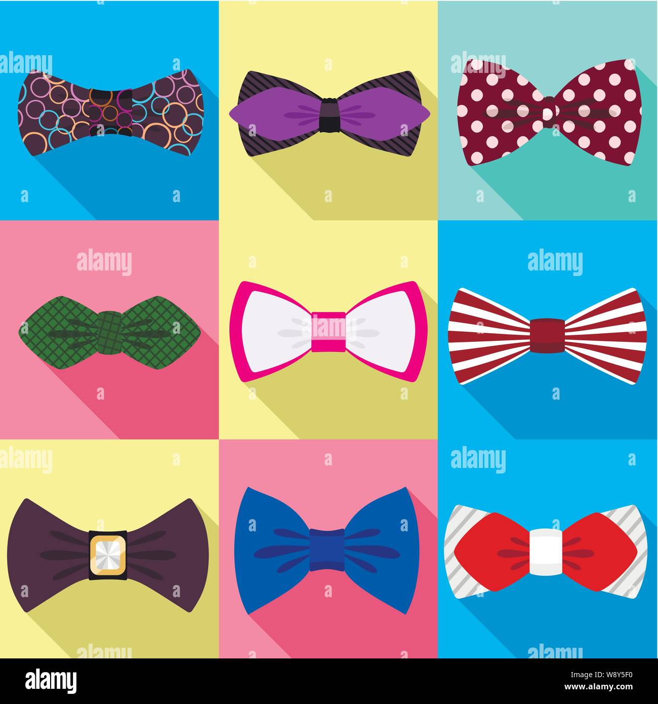 Clothing bow tie icon set. Flat set of 9 clothing bow tie vector icons ...