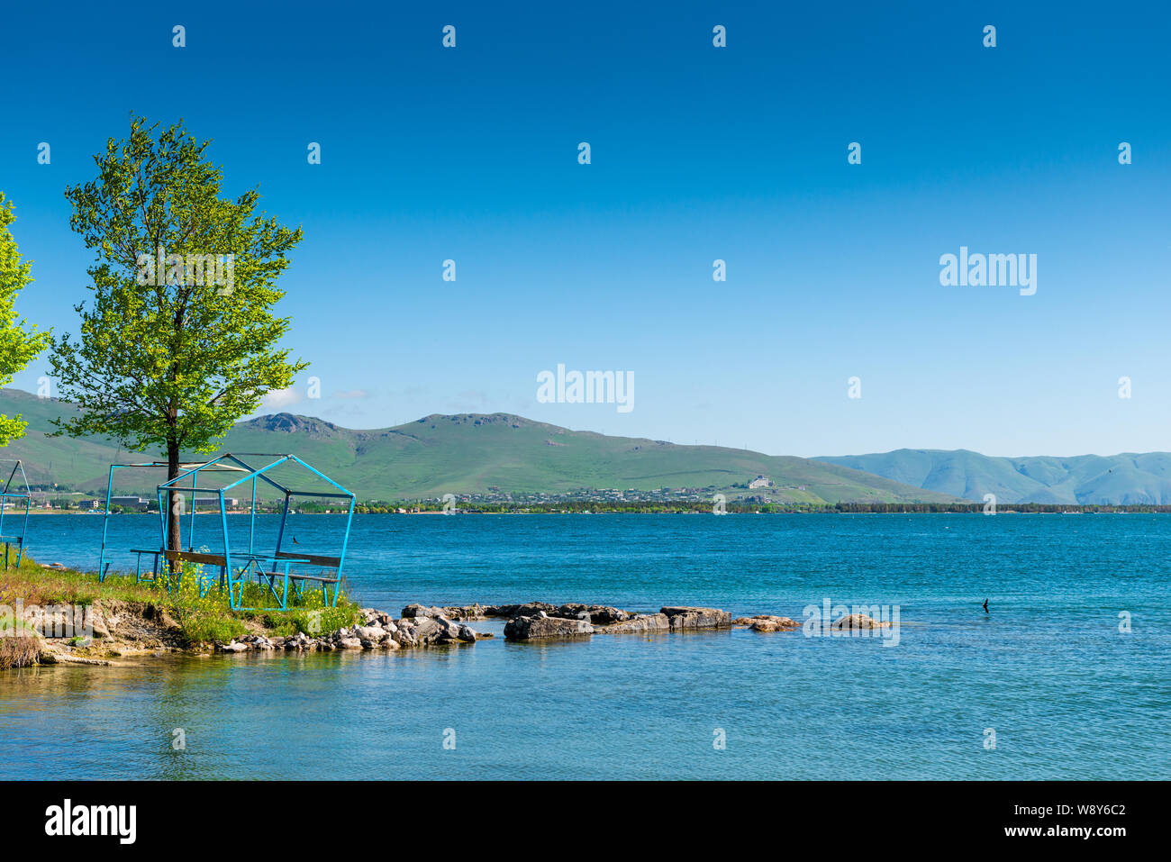 Calm beautiful lake Sevan with clear water in Armenia, a natural ...