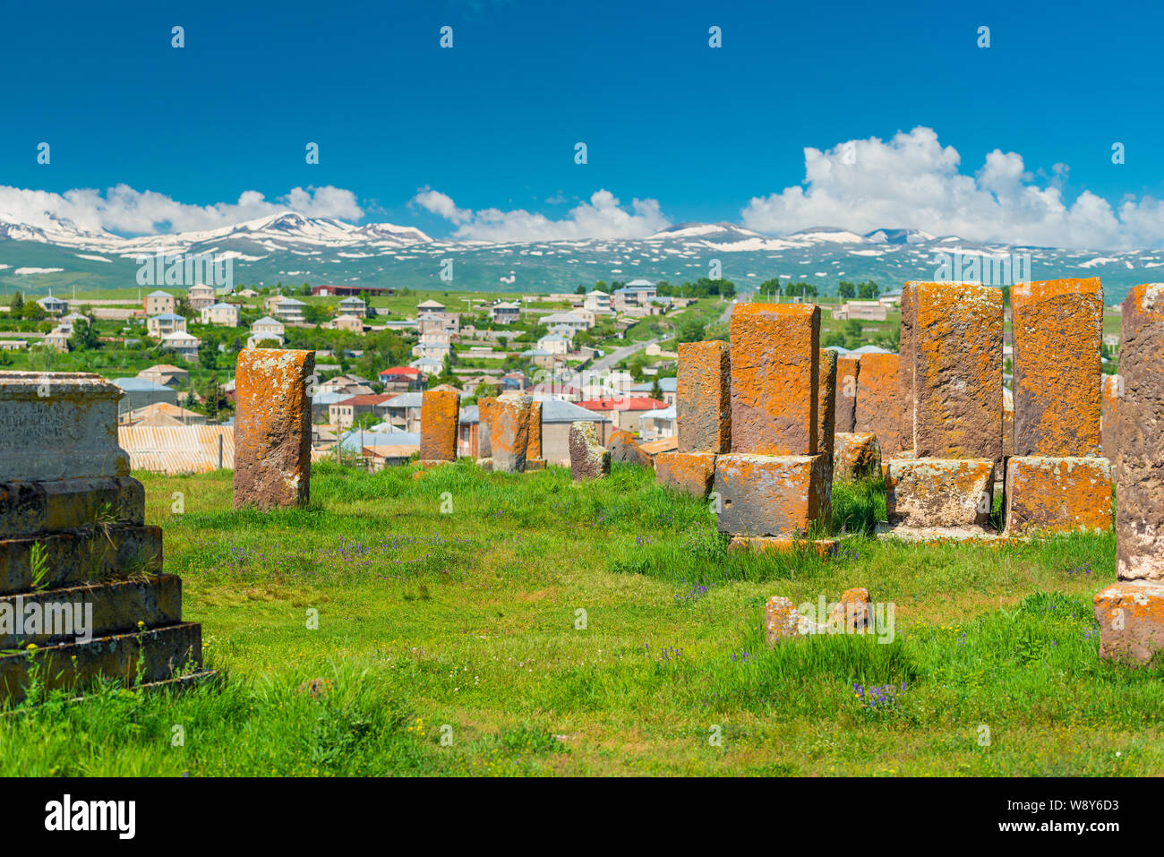 sight of Armenia ancient cemetery Noratus with stone khachkars Stock ...