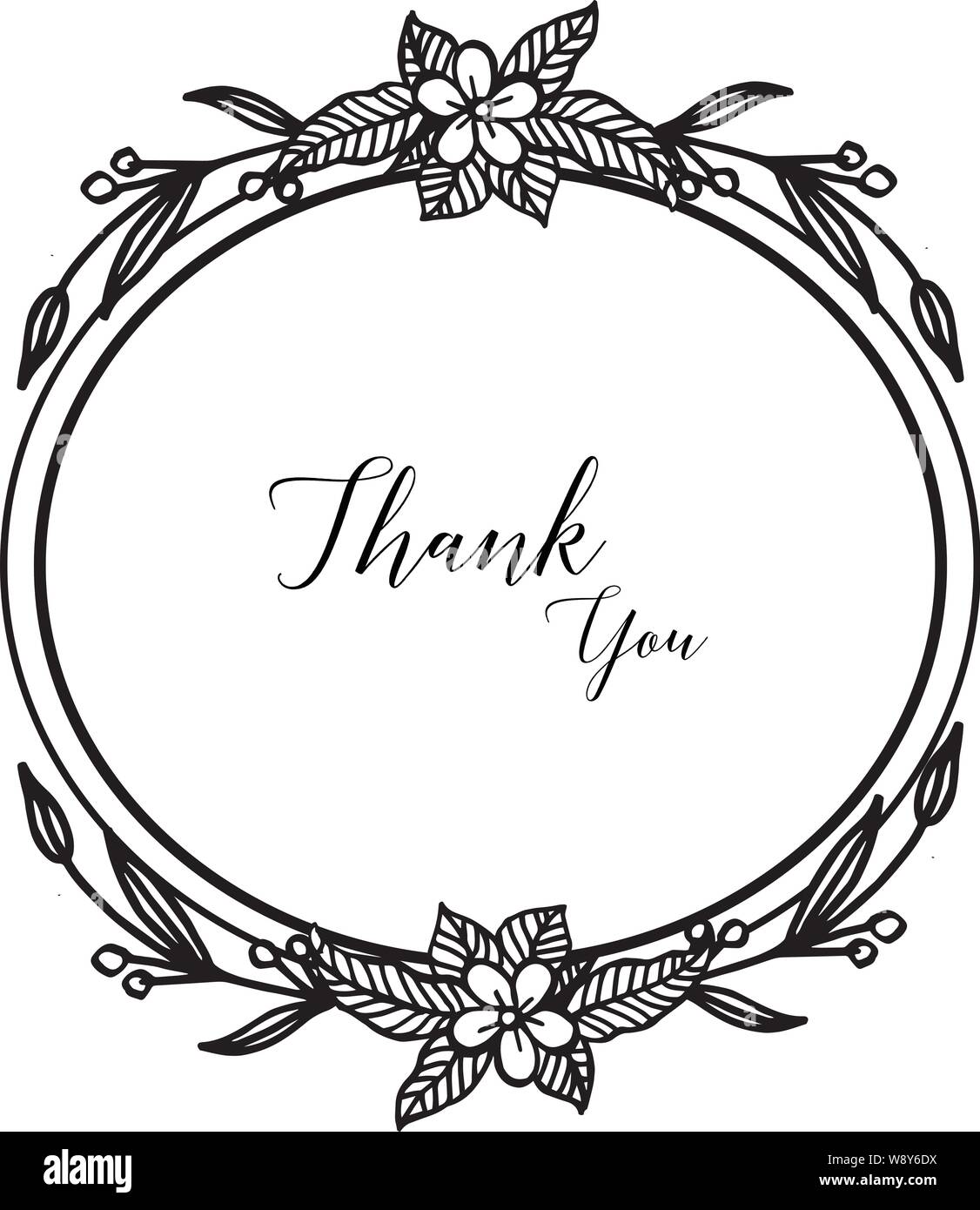Ornate flower frame, with beautiful leaves, for card thank you. Vector ...