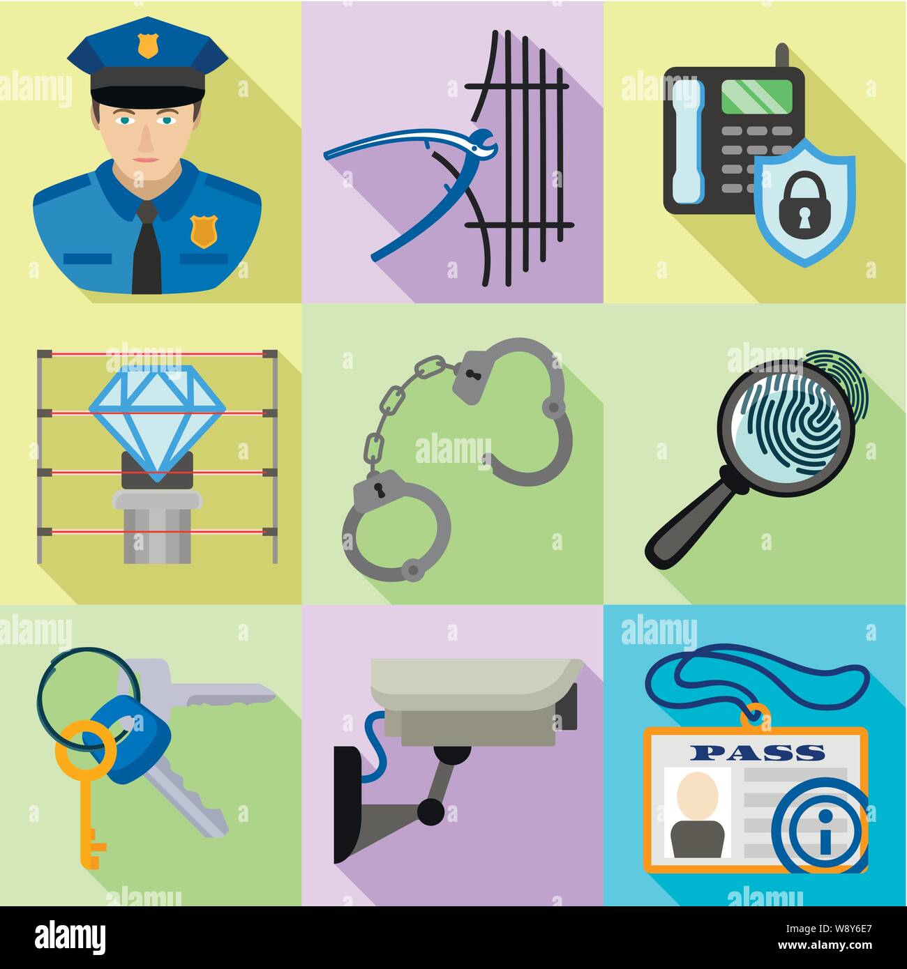 Security tools icon set. Flat set of 9 security tools vector icons for ...