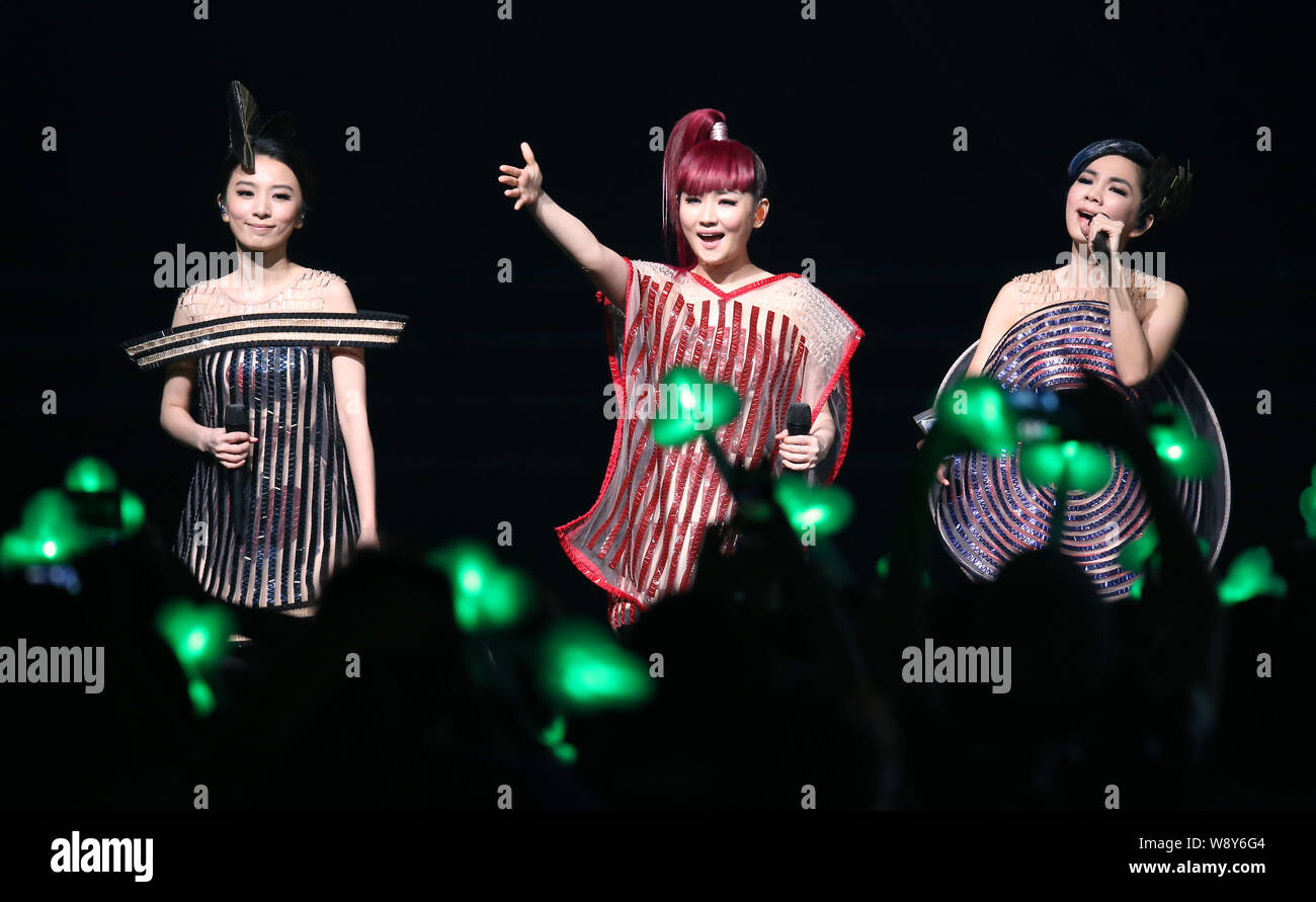 (From left) Hebe Tien, Selina Jen and Ella Chen of Taiwanese girl group ...