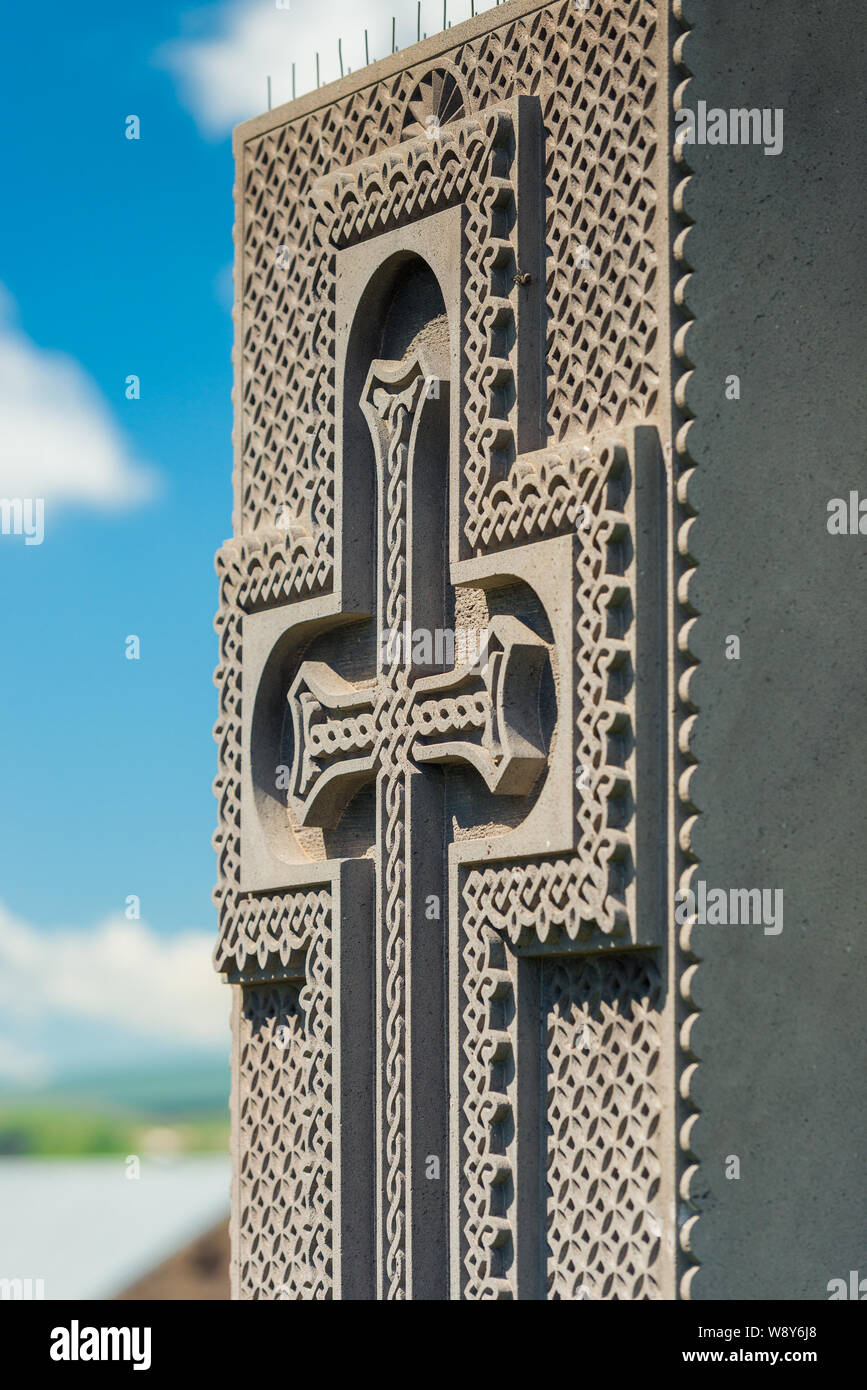 closeup cross stone carving khachkar armenian traditional Stock Photo ...