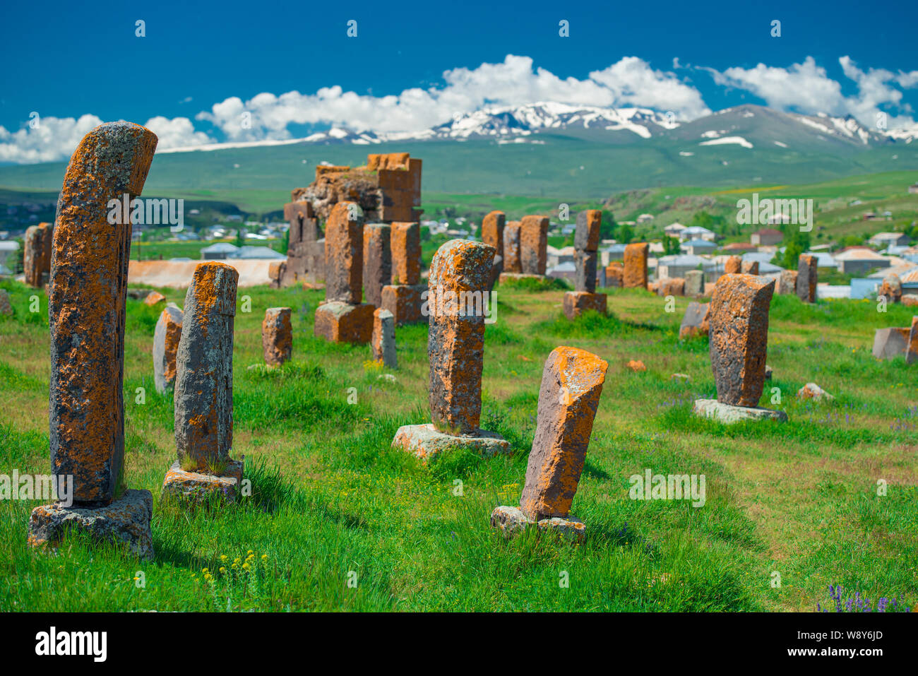 Ancient khachkars in the famous Armenian cemetery of Noratus, tourist ...