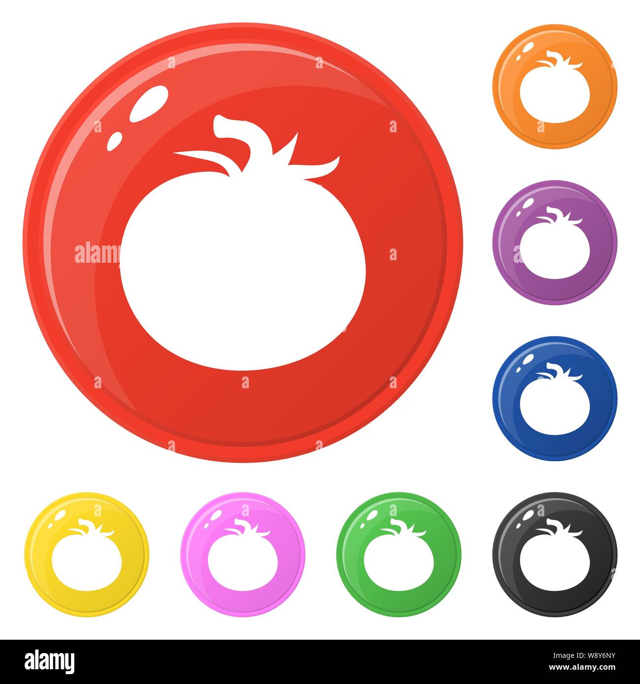 Tomato icons set 8 colors isolated on white. Collection of glossy round ...