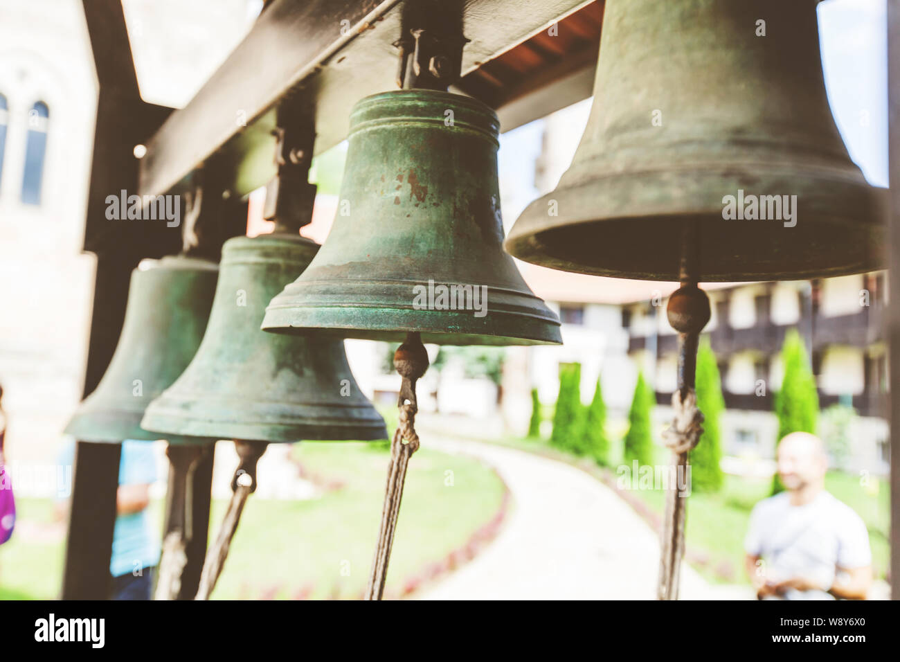 Orthodox bells near Church Of The Holy Trinity at Manasija monastery in ...