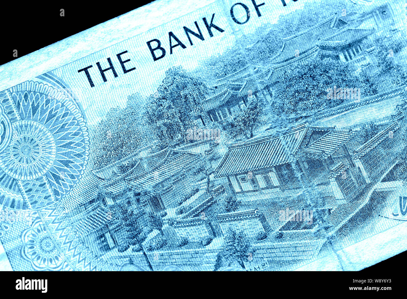 Outdated 1000 Korean Won note of 1983 issued close-up blue color toned ...