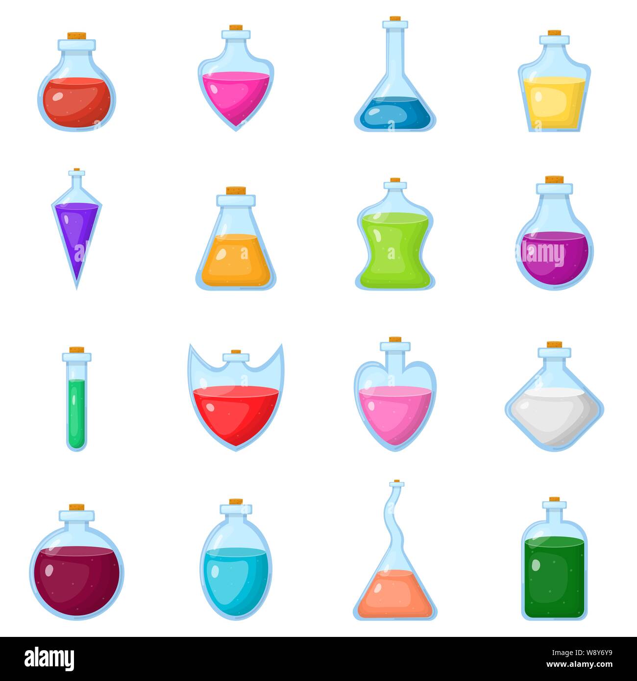Set of magic potion in bottle isolated on white background. Chemical or ...