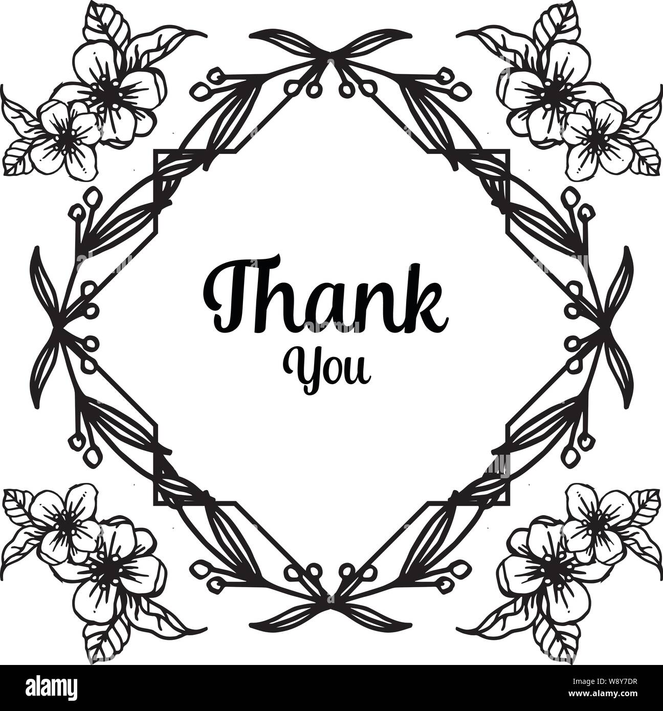 Lettering of thank you, shape of card, various elegant flower frame ...