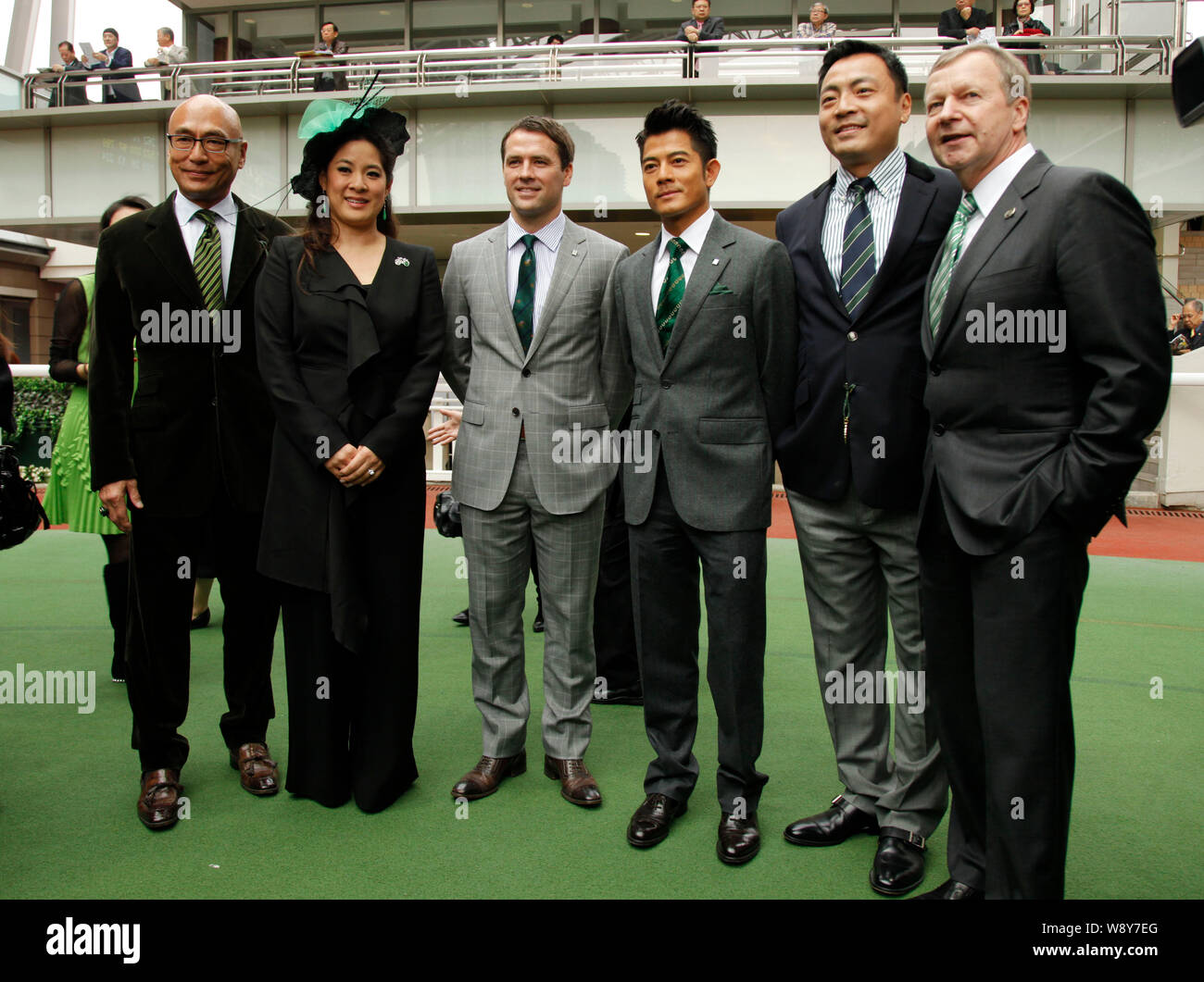 English football star Michael Owen, third left, Hong Kong singer and ...