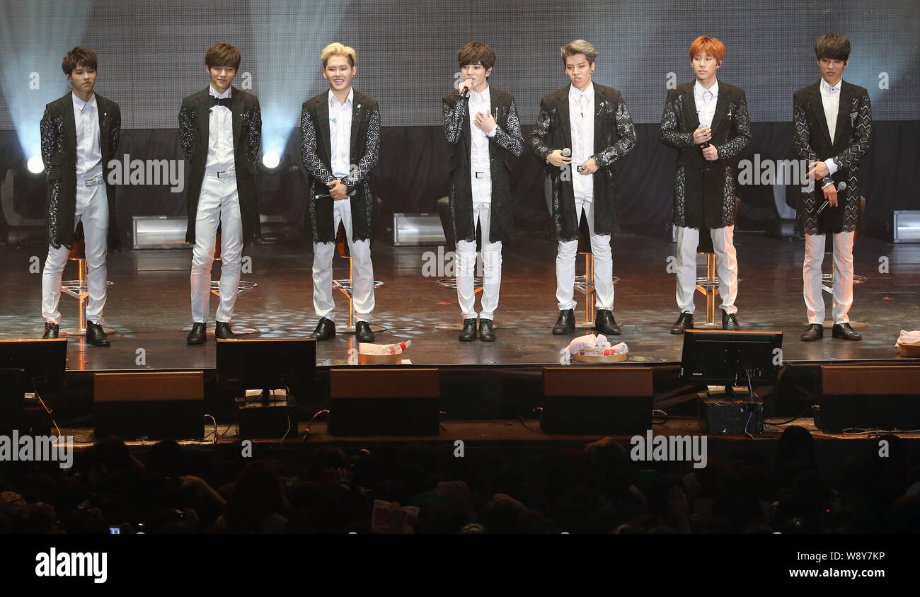 Members of South Korean boy group Infinite attend a press conference ...