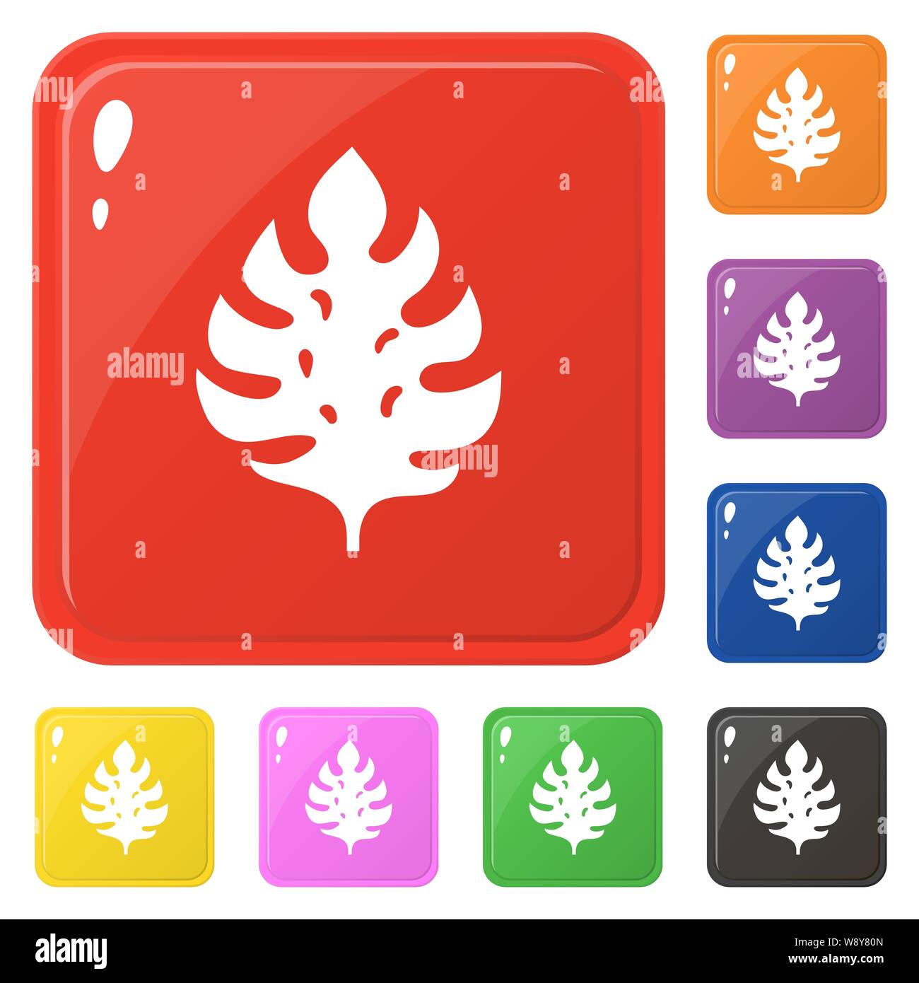 Monstera leaf icons set 8 colors isolated on white. Collection of ...