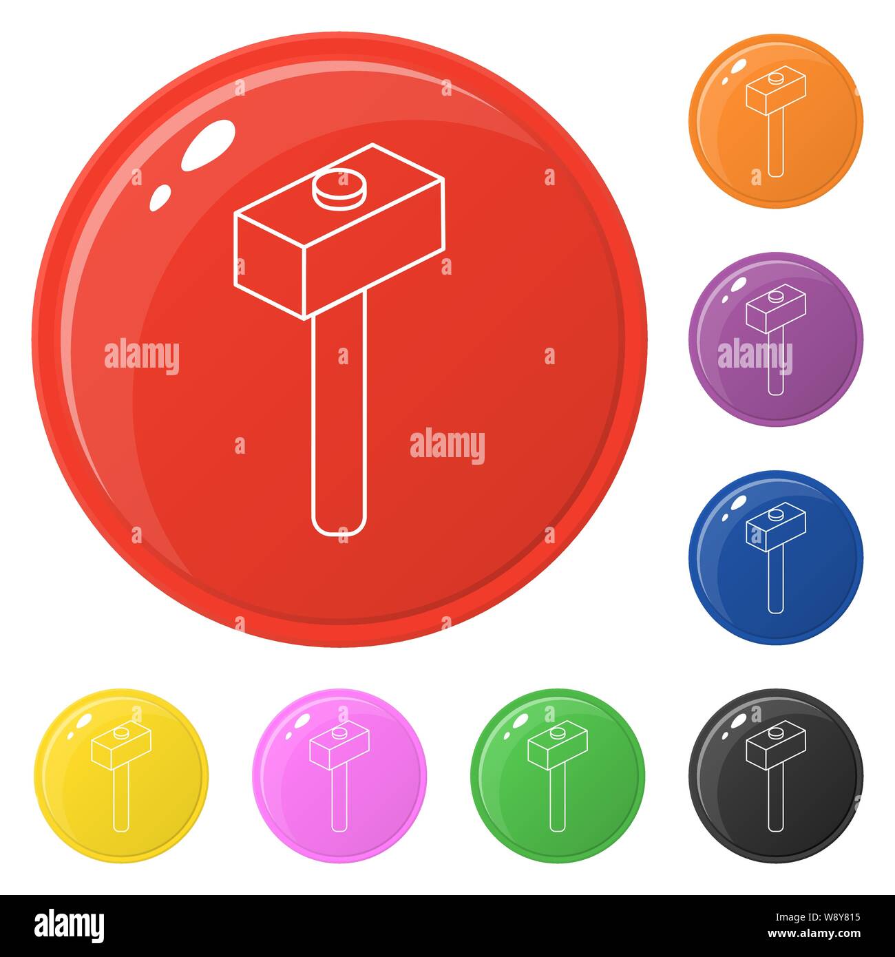 Line style hammer icons set 8 colors isolated on white. Collection of ...