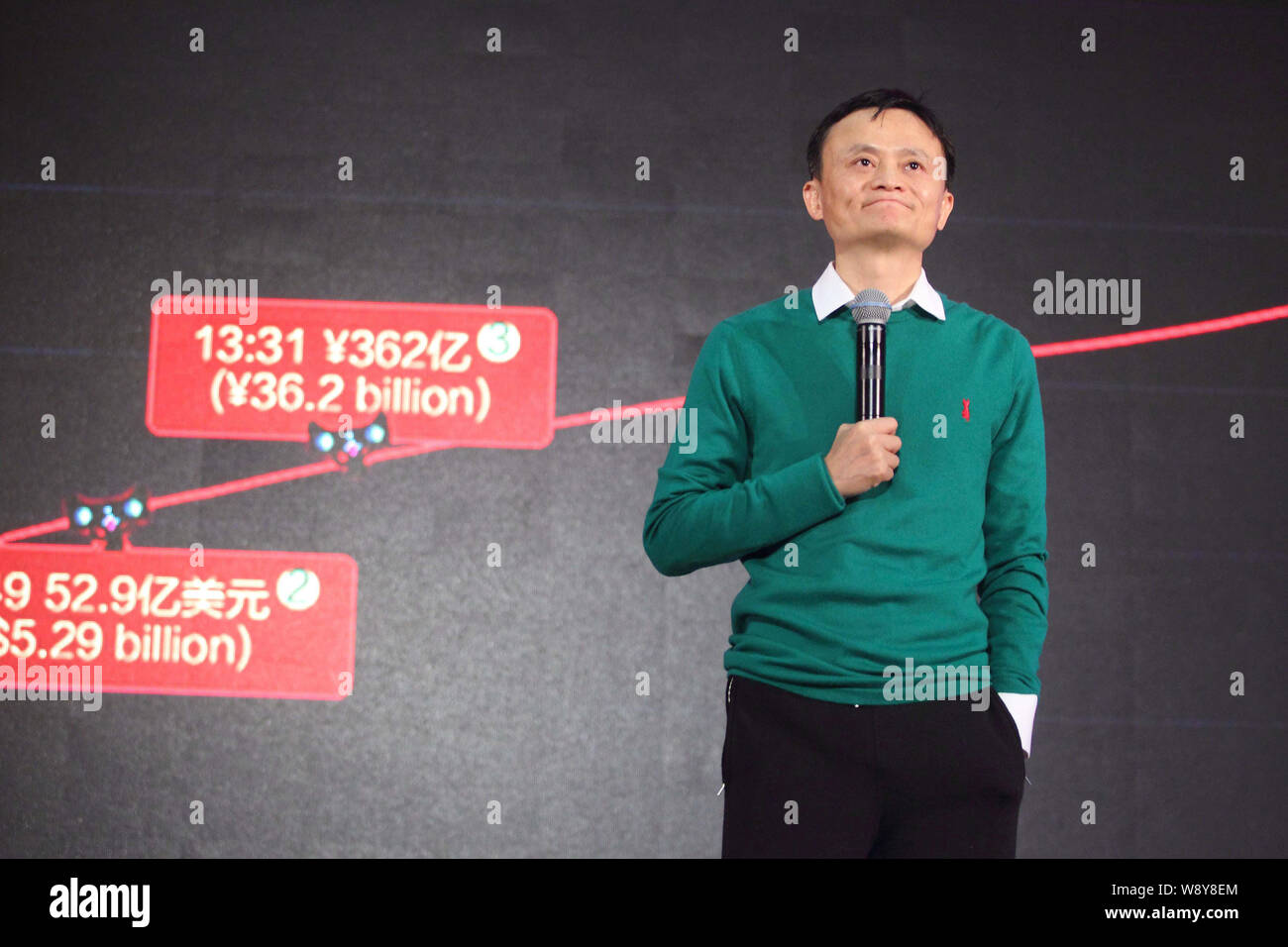 Jack Ma Yun, Chairman of Alibaba Group, is pictured in front of a big ...