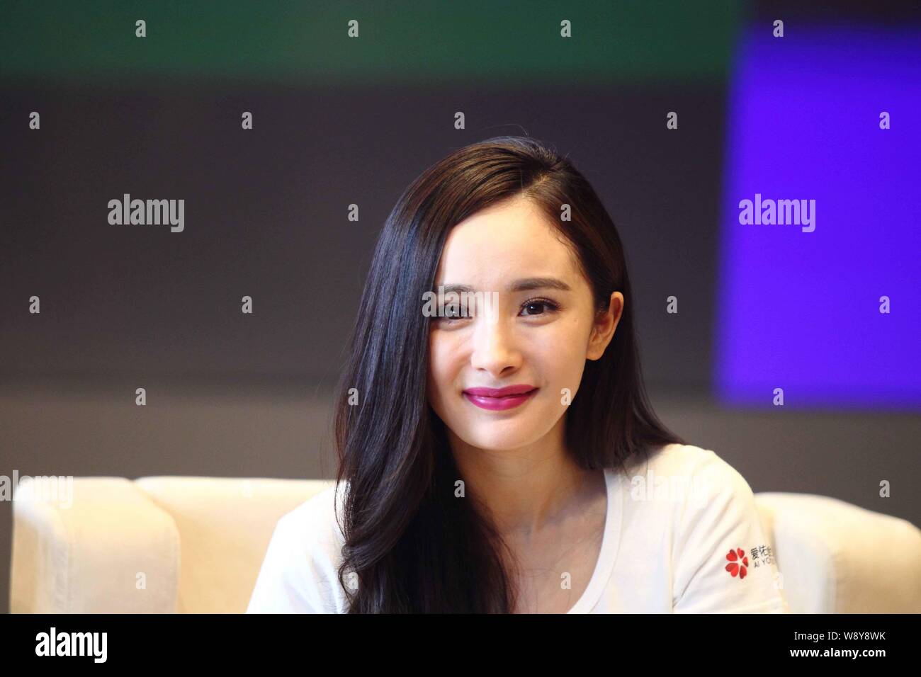 Chinese actress Yang Mi smiles during a press conference after a ...