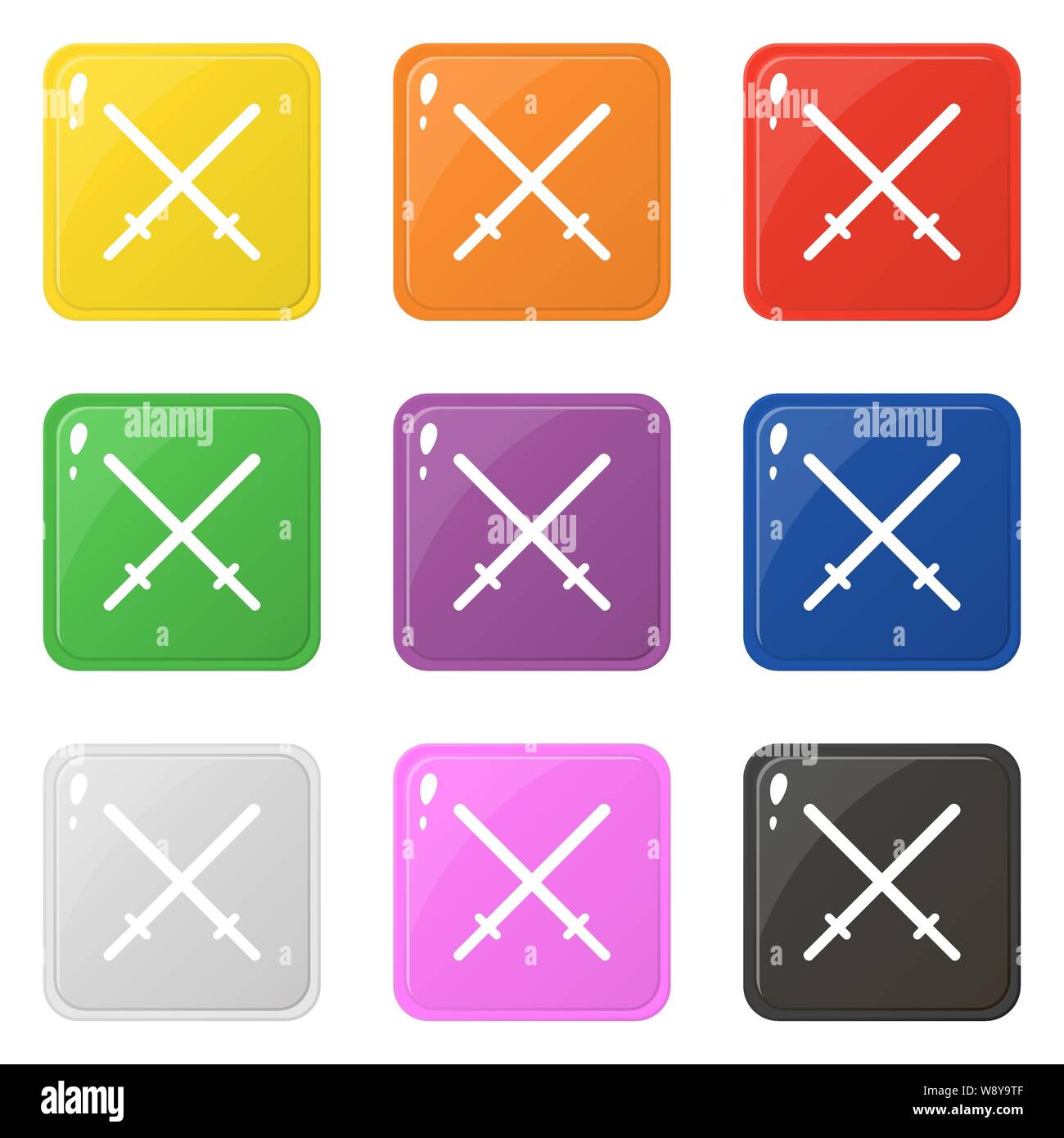 Bamboo sword weapon icons set 9 colors isolated on white. Collection of ...
