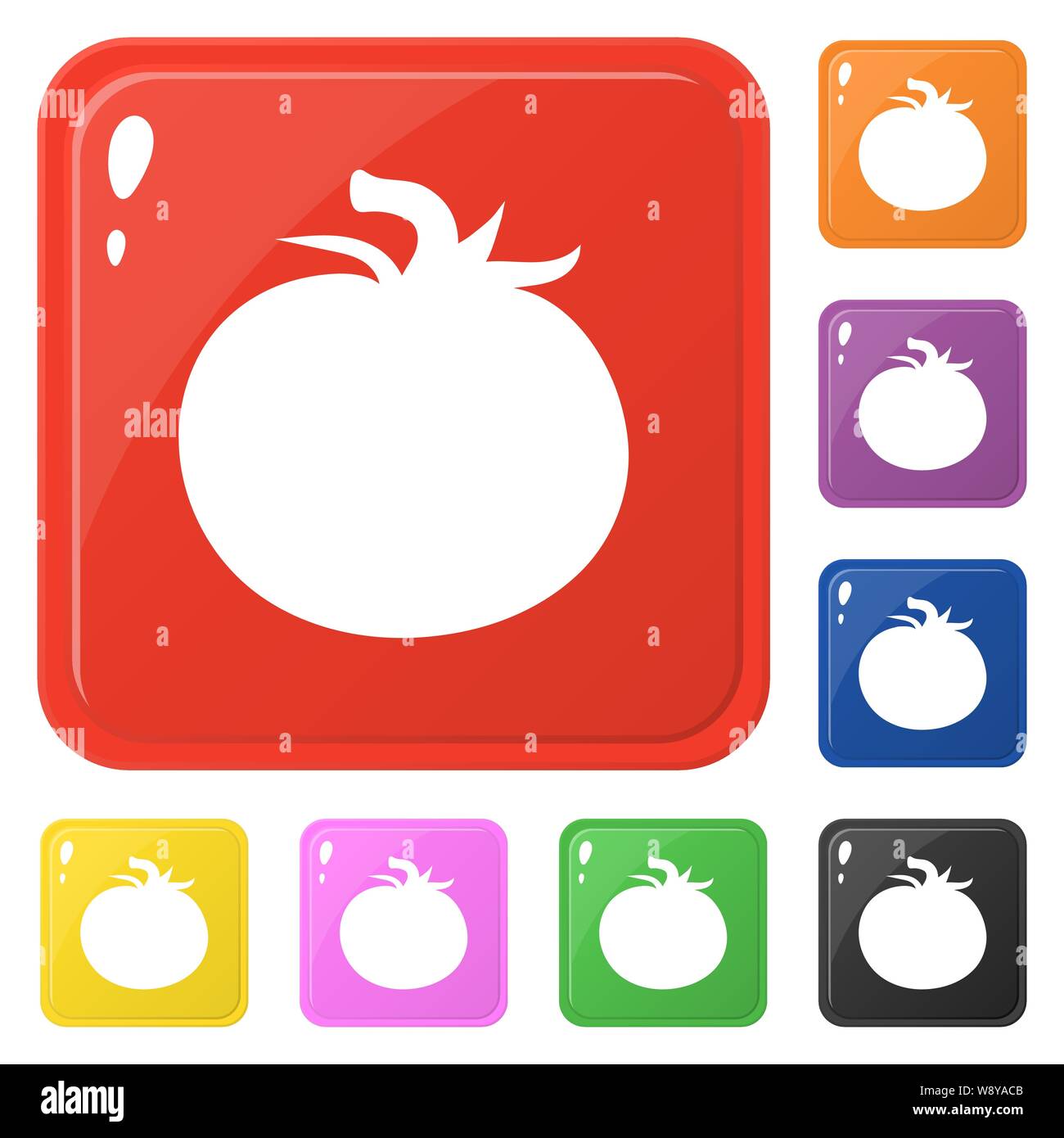 Tomato icons set 8 colors isolated on white. Collection of glossy ...