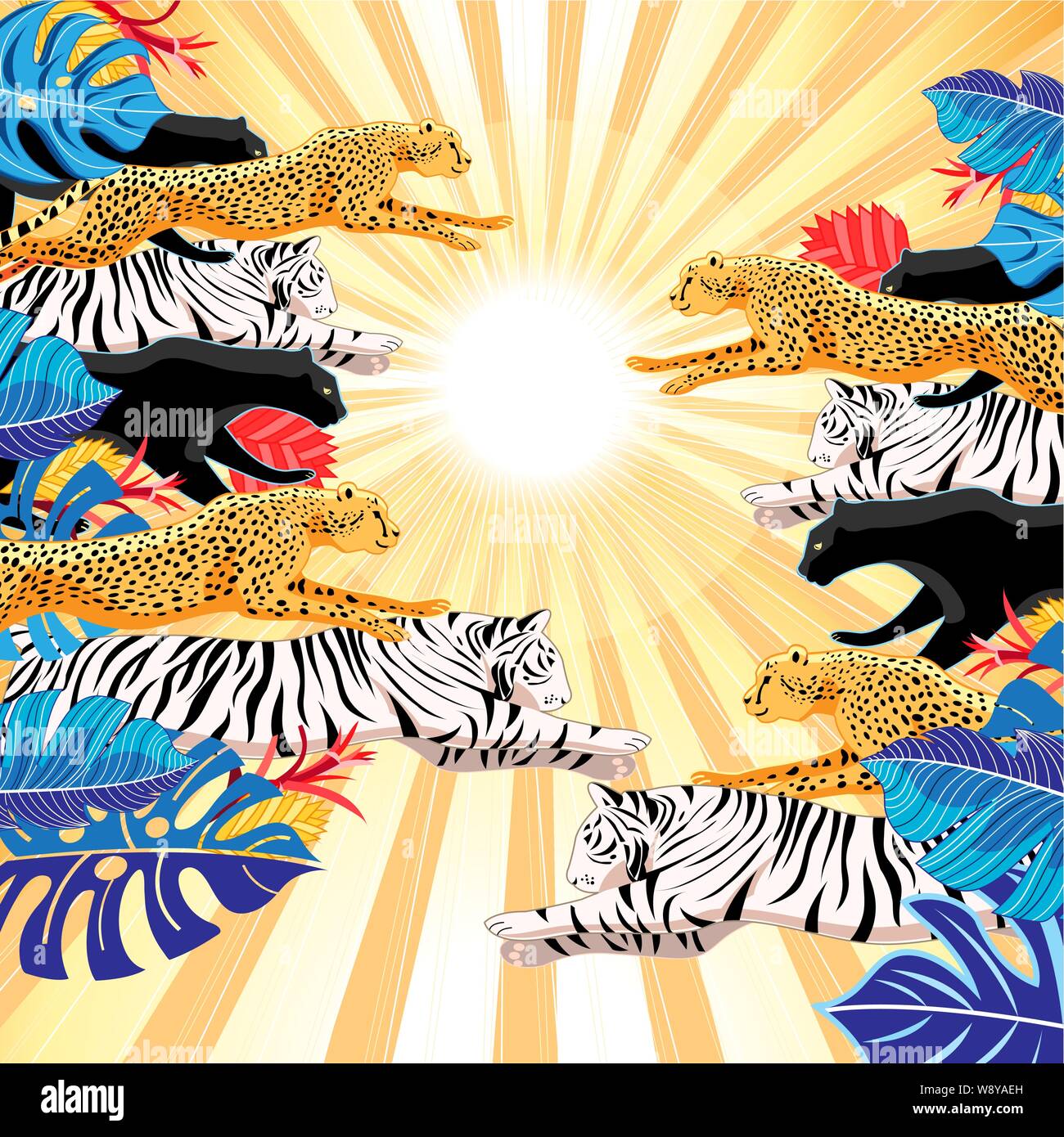 llustration jungle pattern of panthers, leopards and tigers on a ...