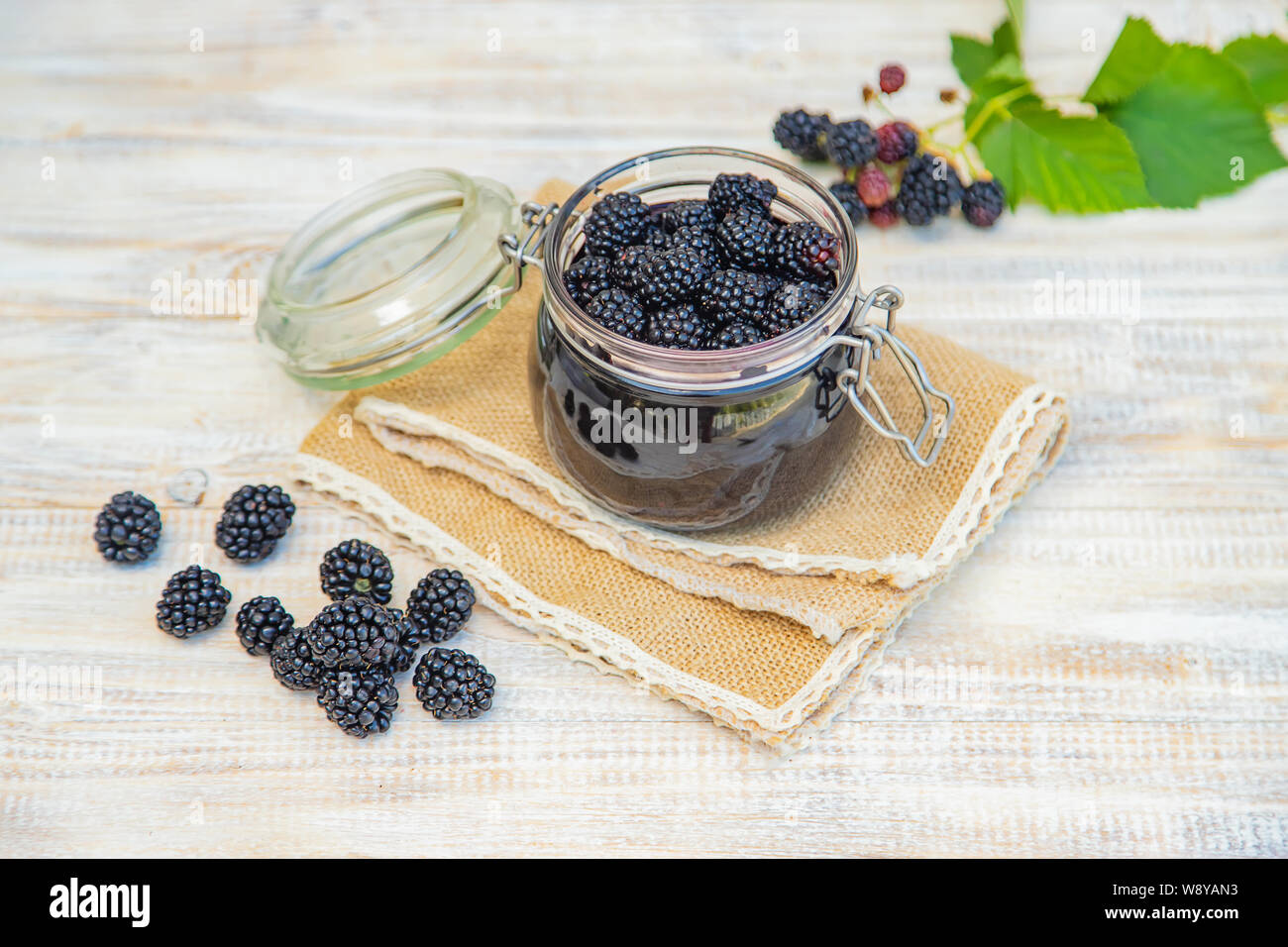 Blackberry jam in a jar. Selective focus. nature Stock Photo - Alamy