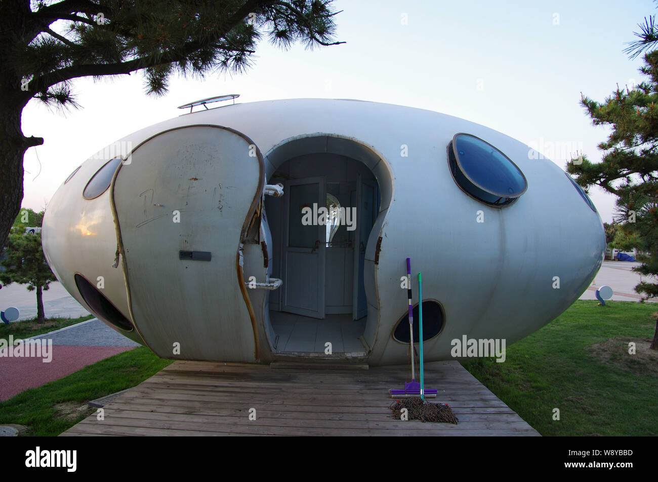 A UFO-shaped toilet is pictured at a scenic spot near a beach in Rizhao ...