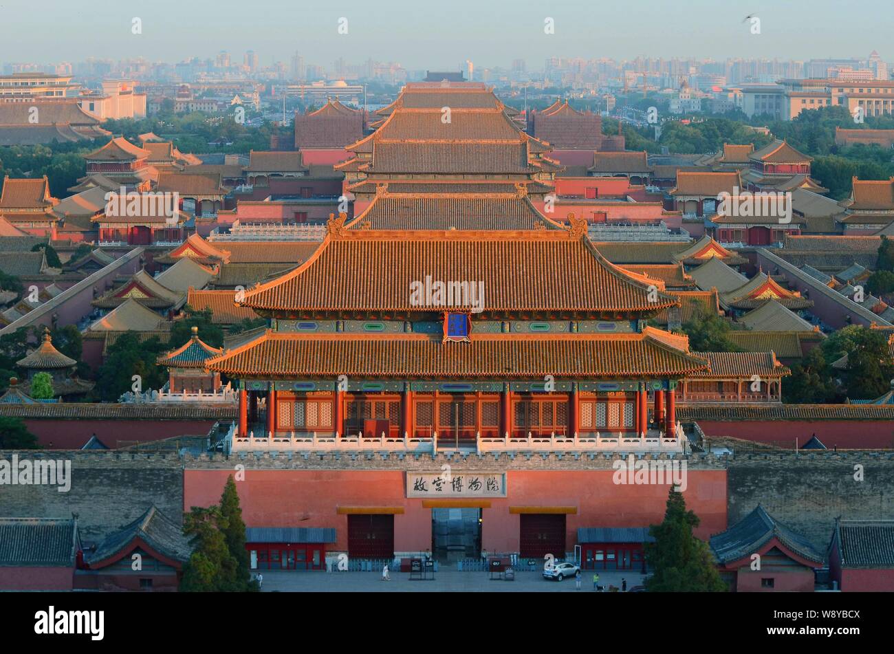 View of the Palace Museum, also known as the Forbidden City, on a clear ...