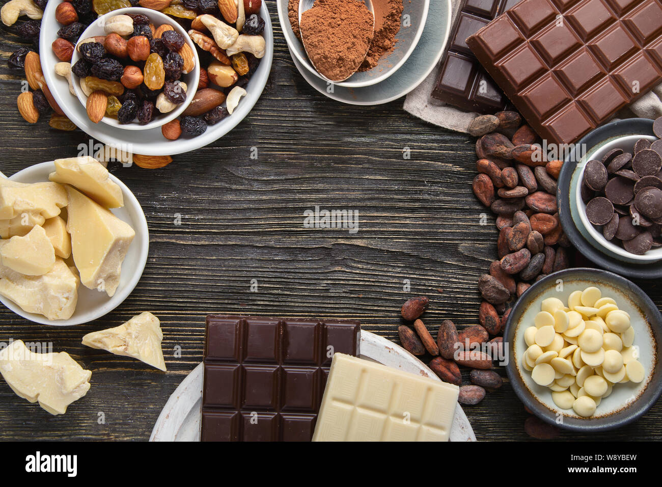 Dark bitter, milk and white chocolate, cocoa butter, cacao powder and ...