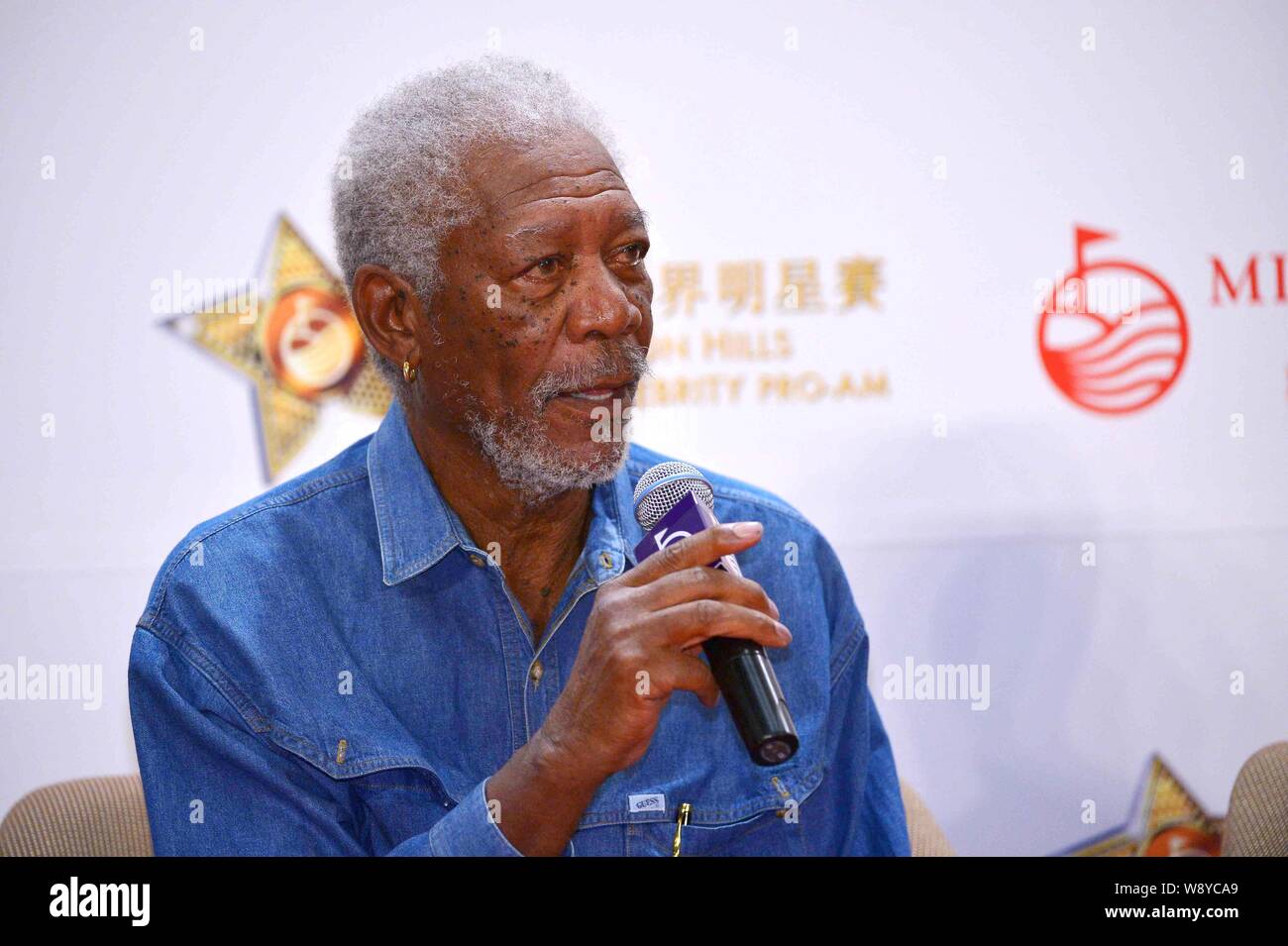 American actor Morgan Freeman speaks during a press conference for the ...