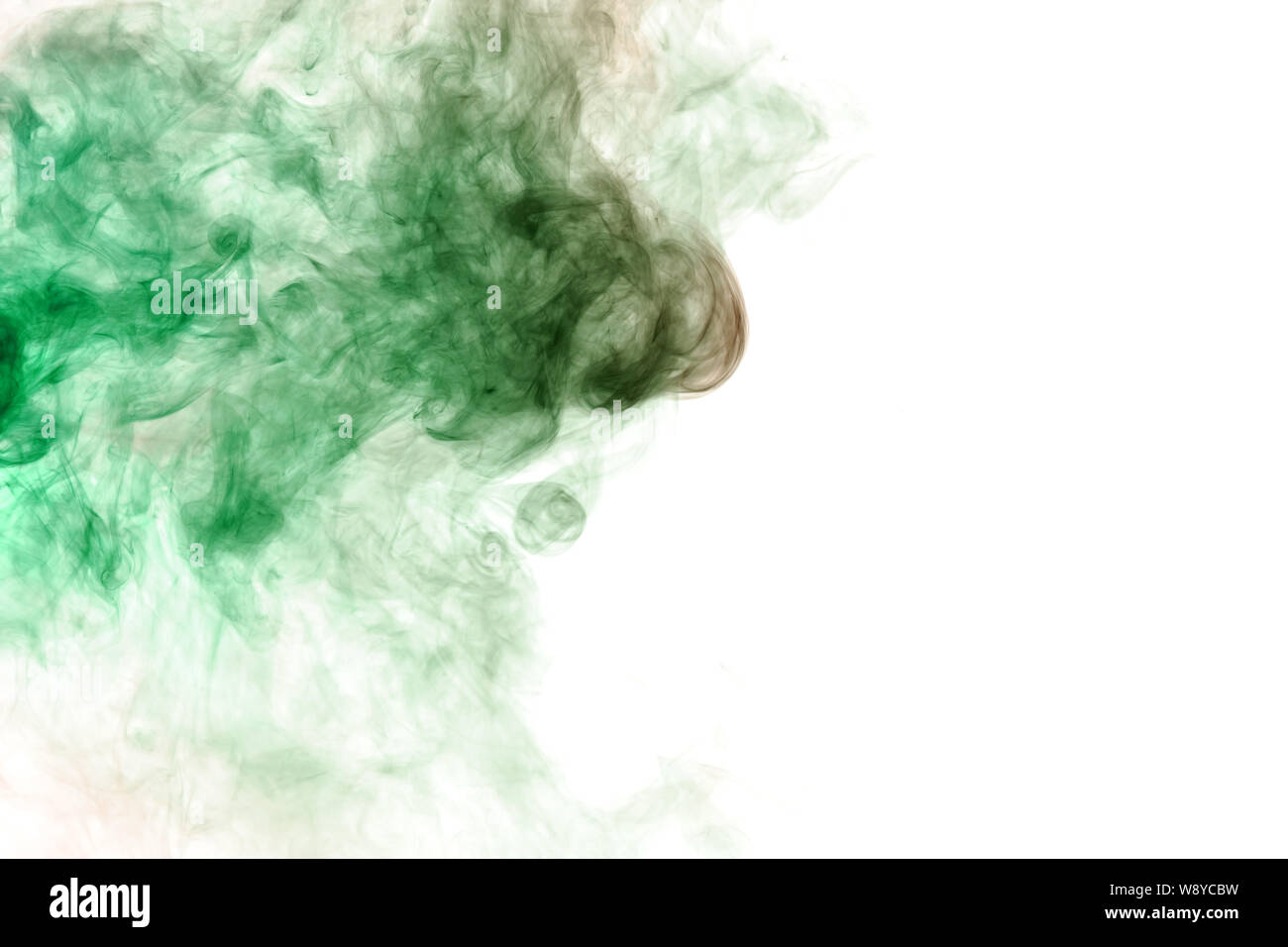 Wavy green smoke or ink pattern on a white isolated background. Print ...