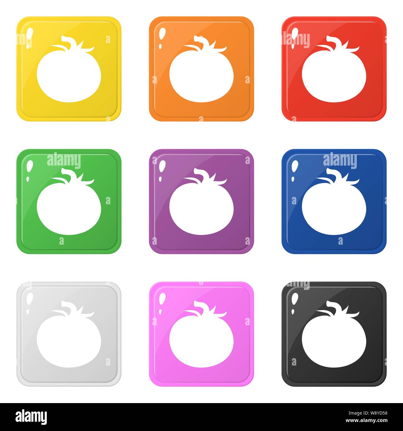 Tomato icons set 9 colors isolated on white. Collection of glossy ...
