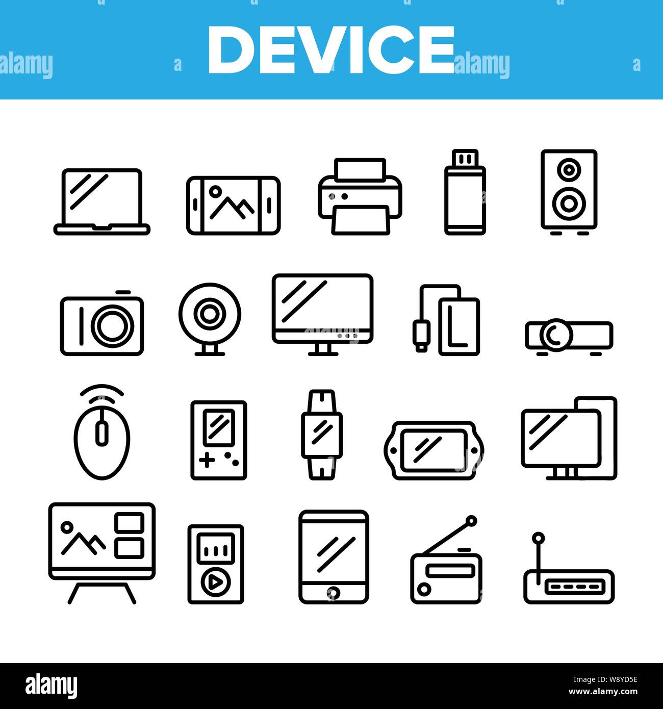 Collection Different Devices Sign Icons Set Vector Stock Vector Image ...