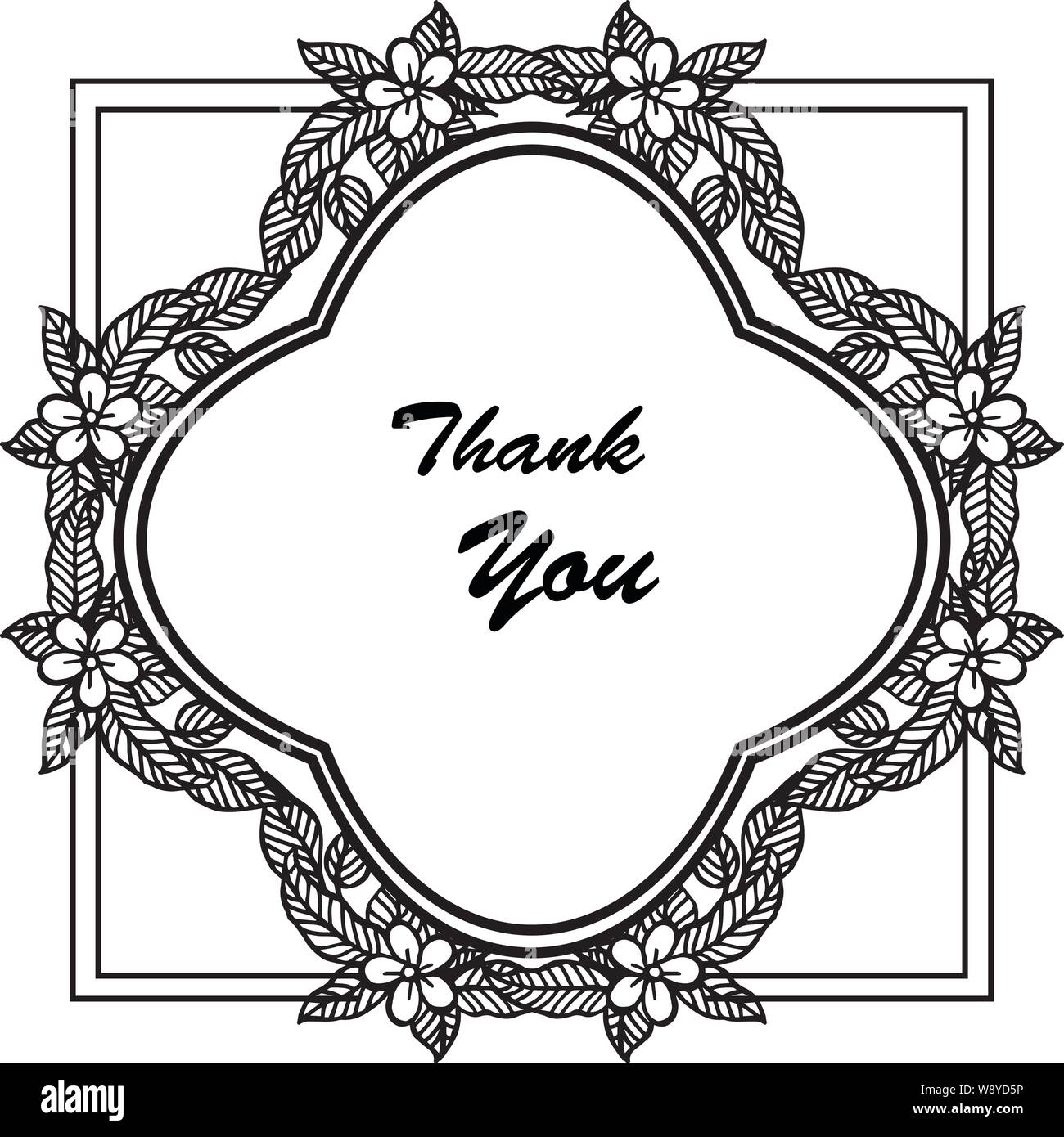 Pattern art flower frame, greeting of thank you, shape of card. Vector ...