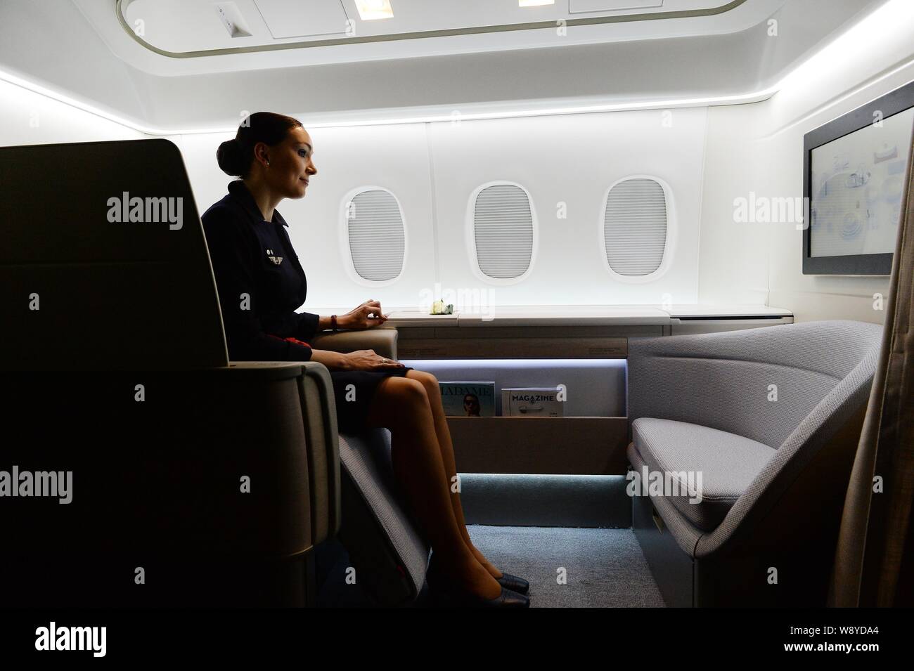 An airhostess of Air France is seen at the new first-class section ...