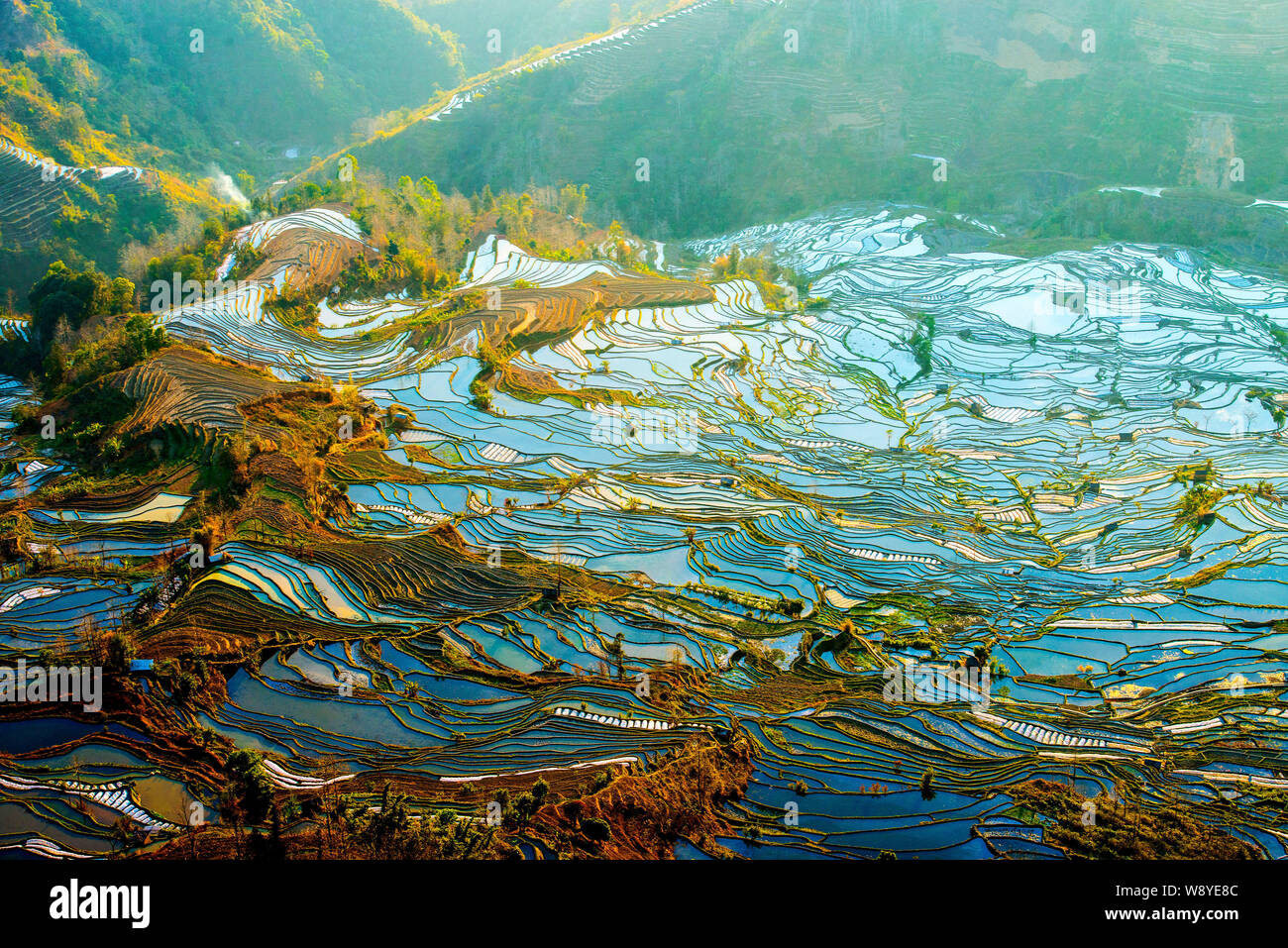 Landscape of terraced rice fields of the Honghe Hani Rice Terraces, one ...