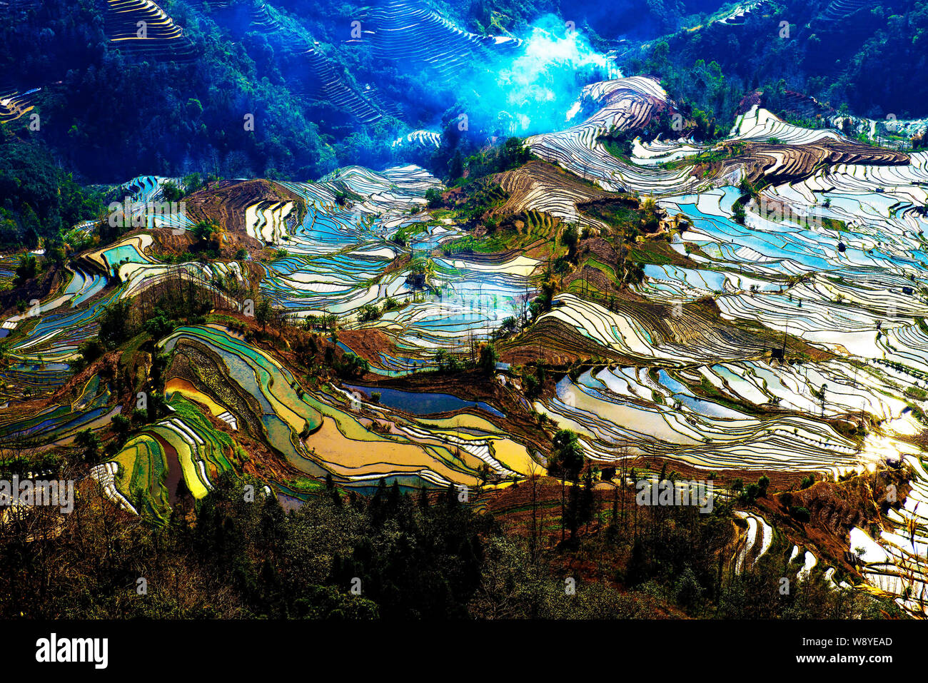 Landscape of terraced rice fields of the Honghe Hani Rice Terraces, one ...