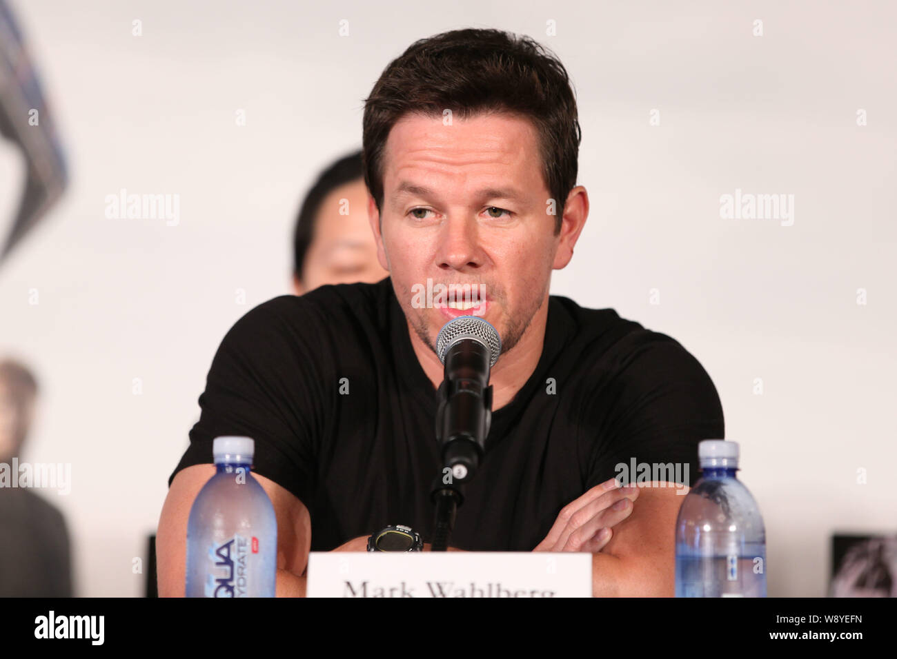 American actor Mark Wahlberg speaks at a press conference for his movie ...