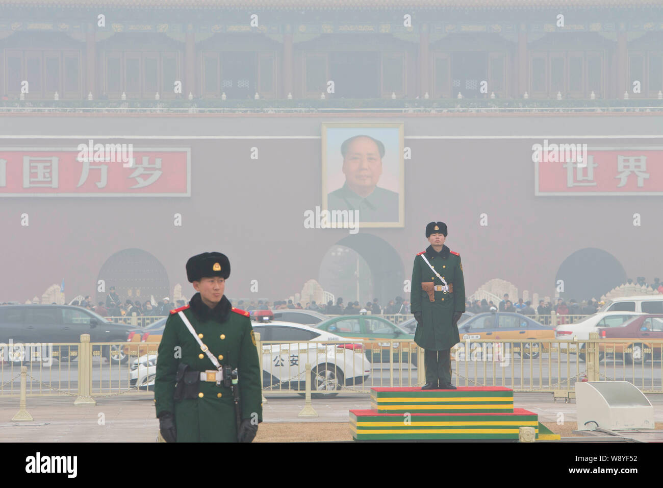 --FILE--Chinese paramilitary policemen stand guard in front of the ...